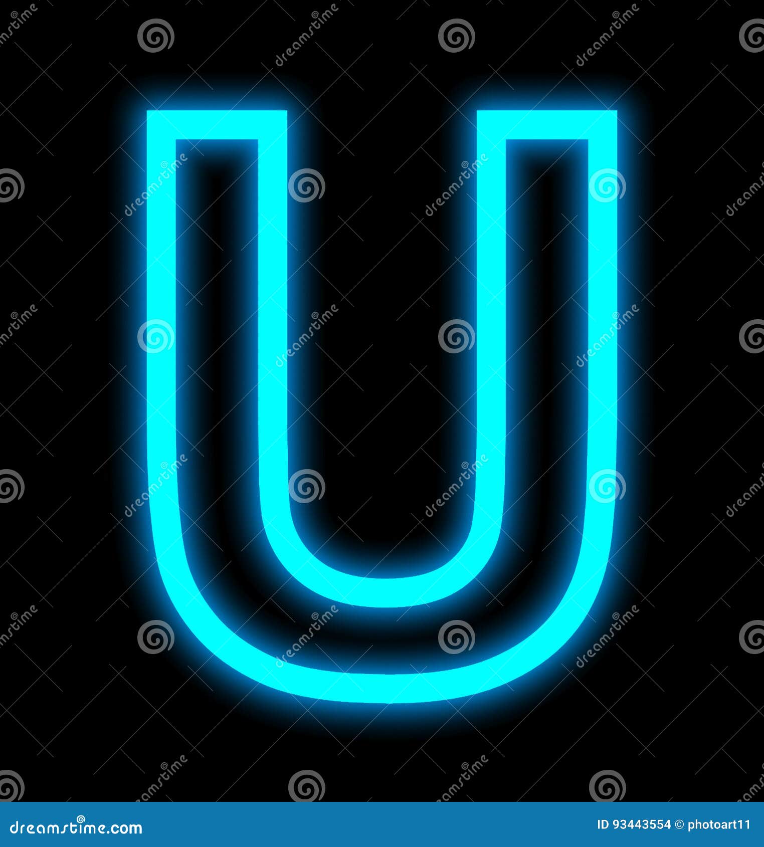 Letter U Neon Lights Outlined Isolated on Black Stock Illustration ...