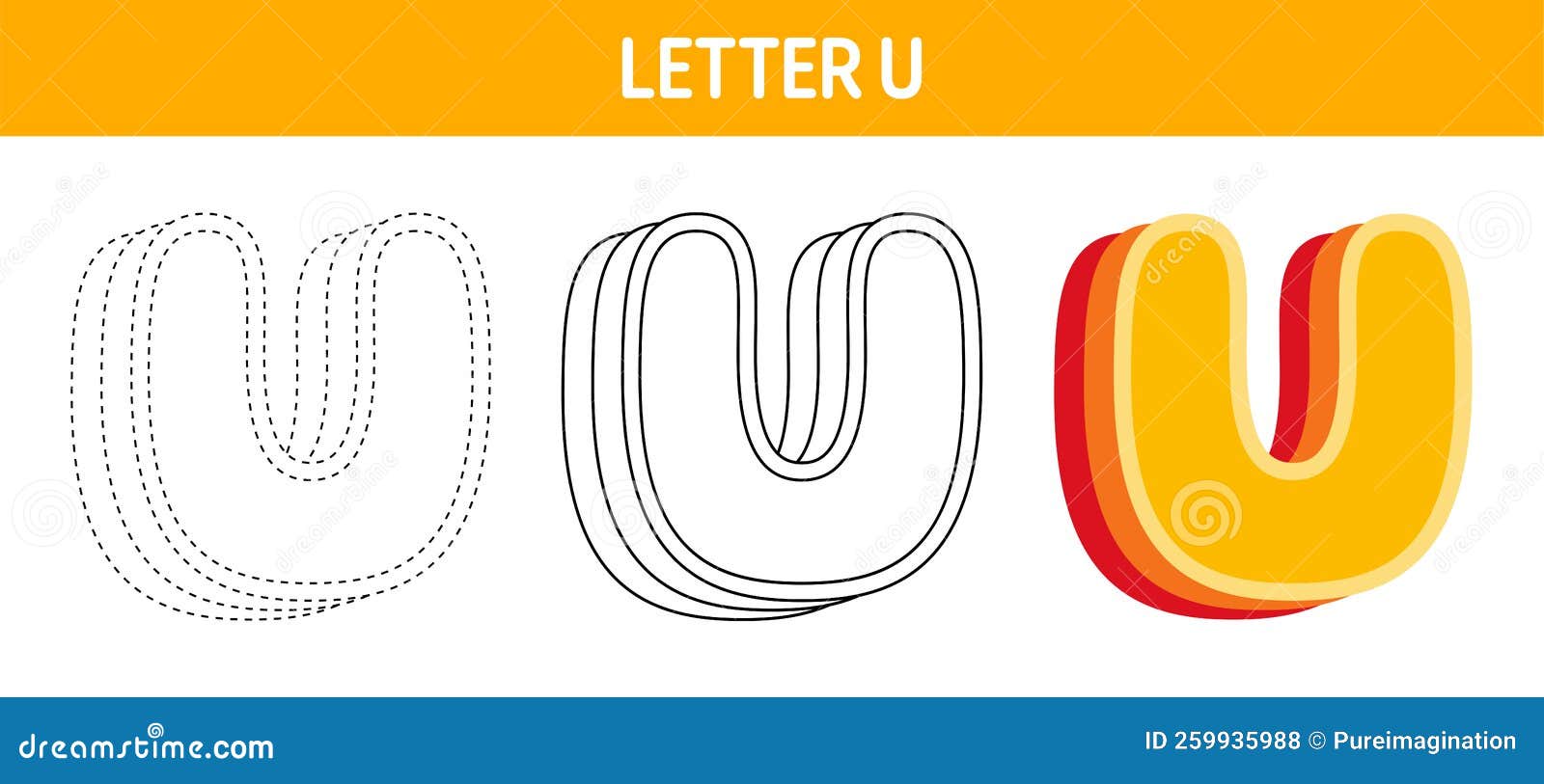 Letter U Orange, Tracing and Coloring Worksheet for Kids Stock Vector ...