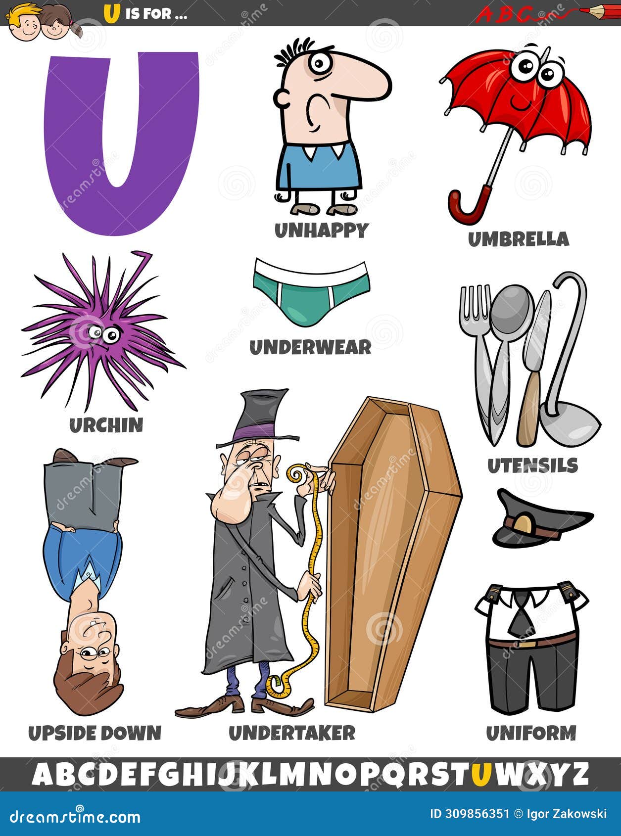 Letter U Set with Cartoon Objects and Characters Stock Vector ...