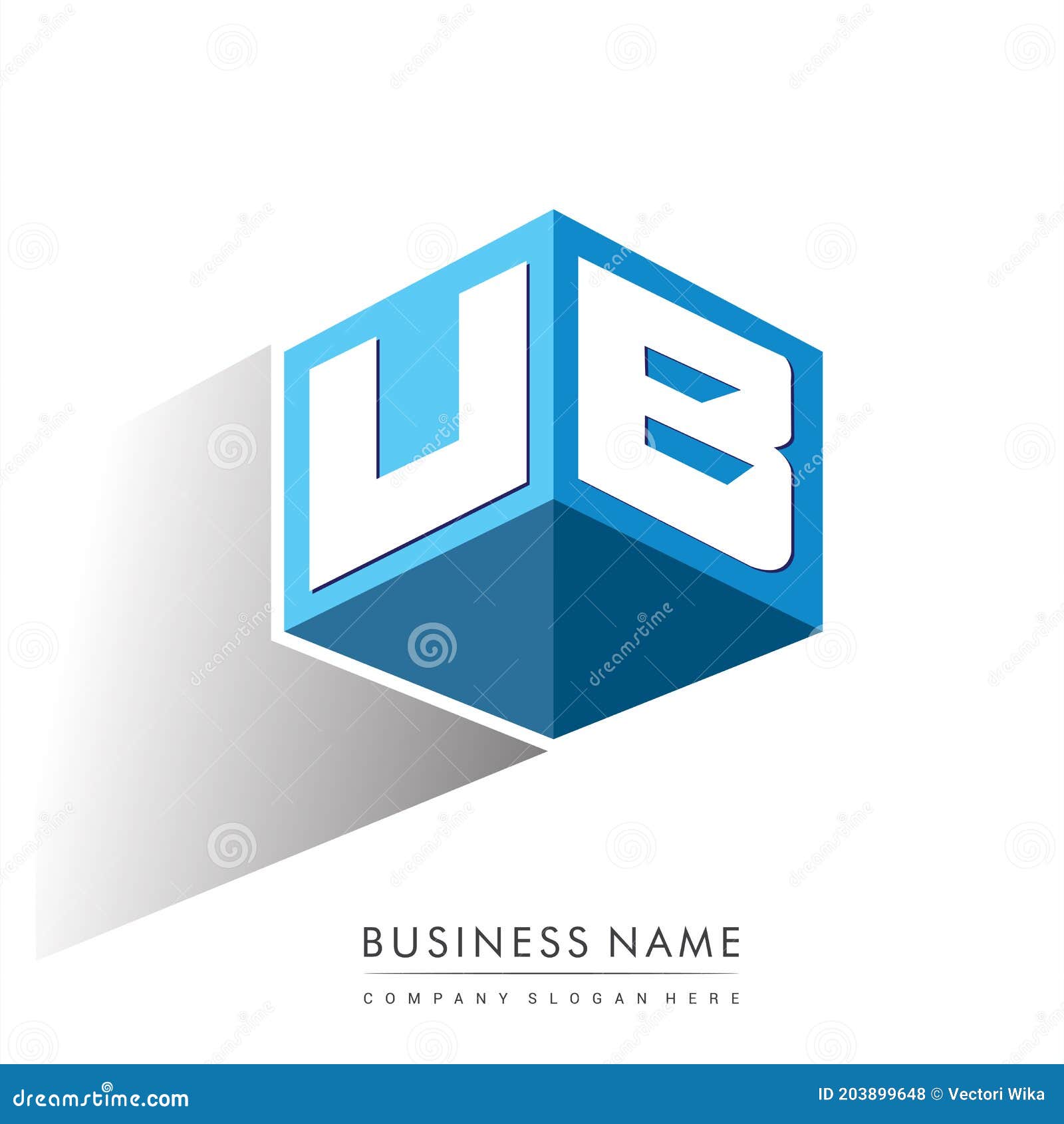 Letter UB Logo in Hexagon Shape and Blue Background, Cube Logo with ...