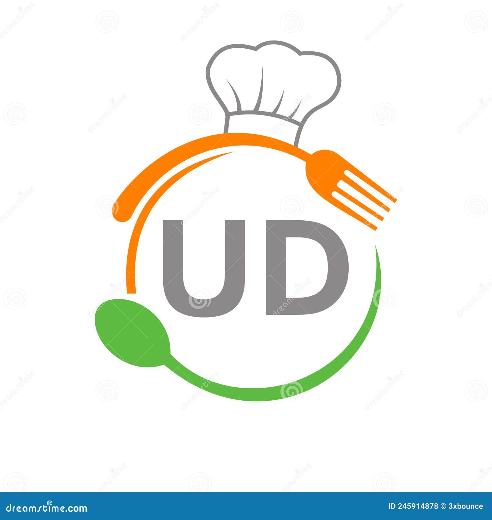Letter UD Restaurant Logo with Chef Hat Spoon and Fork Template ...