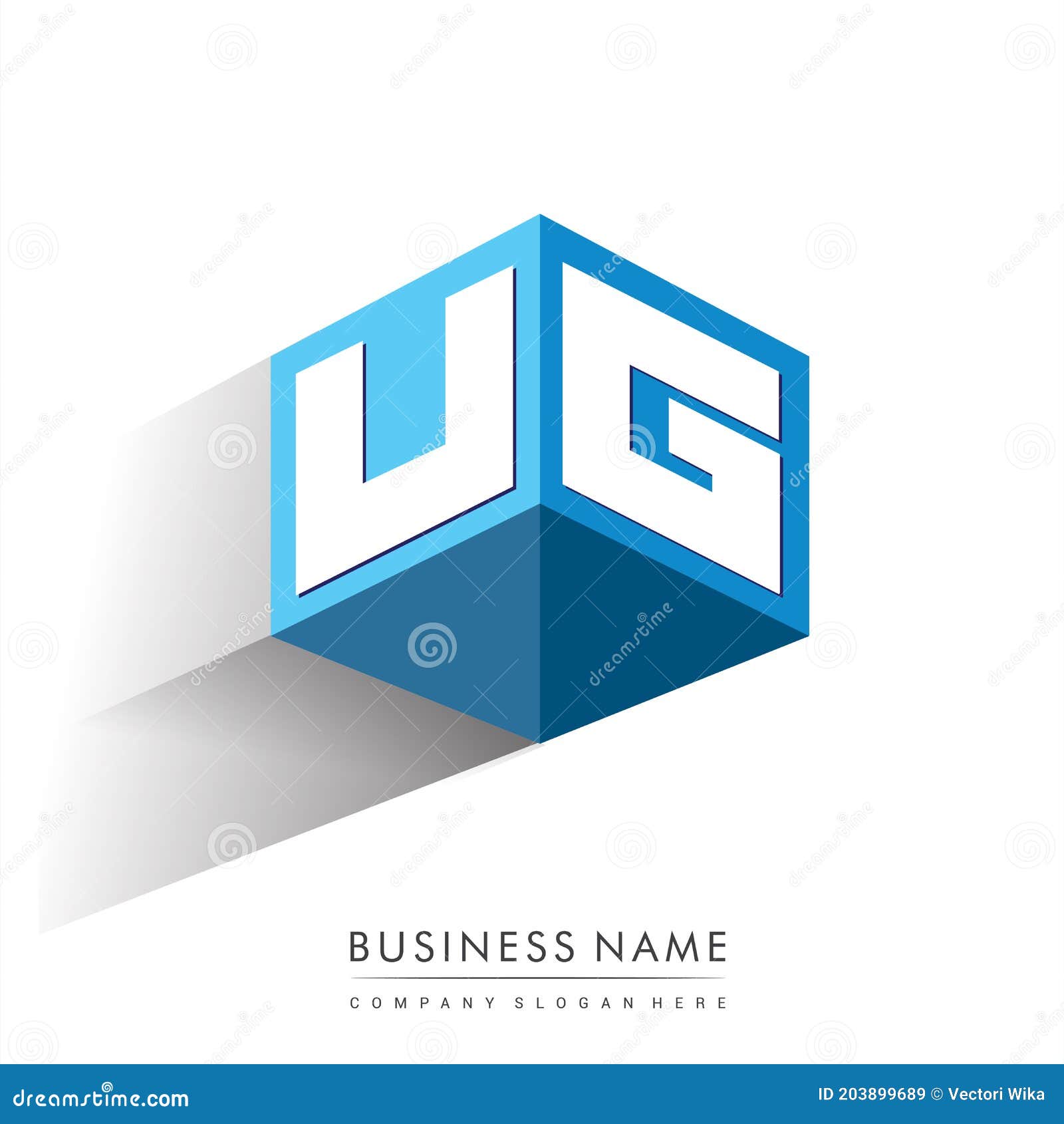 Letter UG Logo in Hexagon Shape and Blue Background, Cube Logo with ...