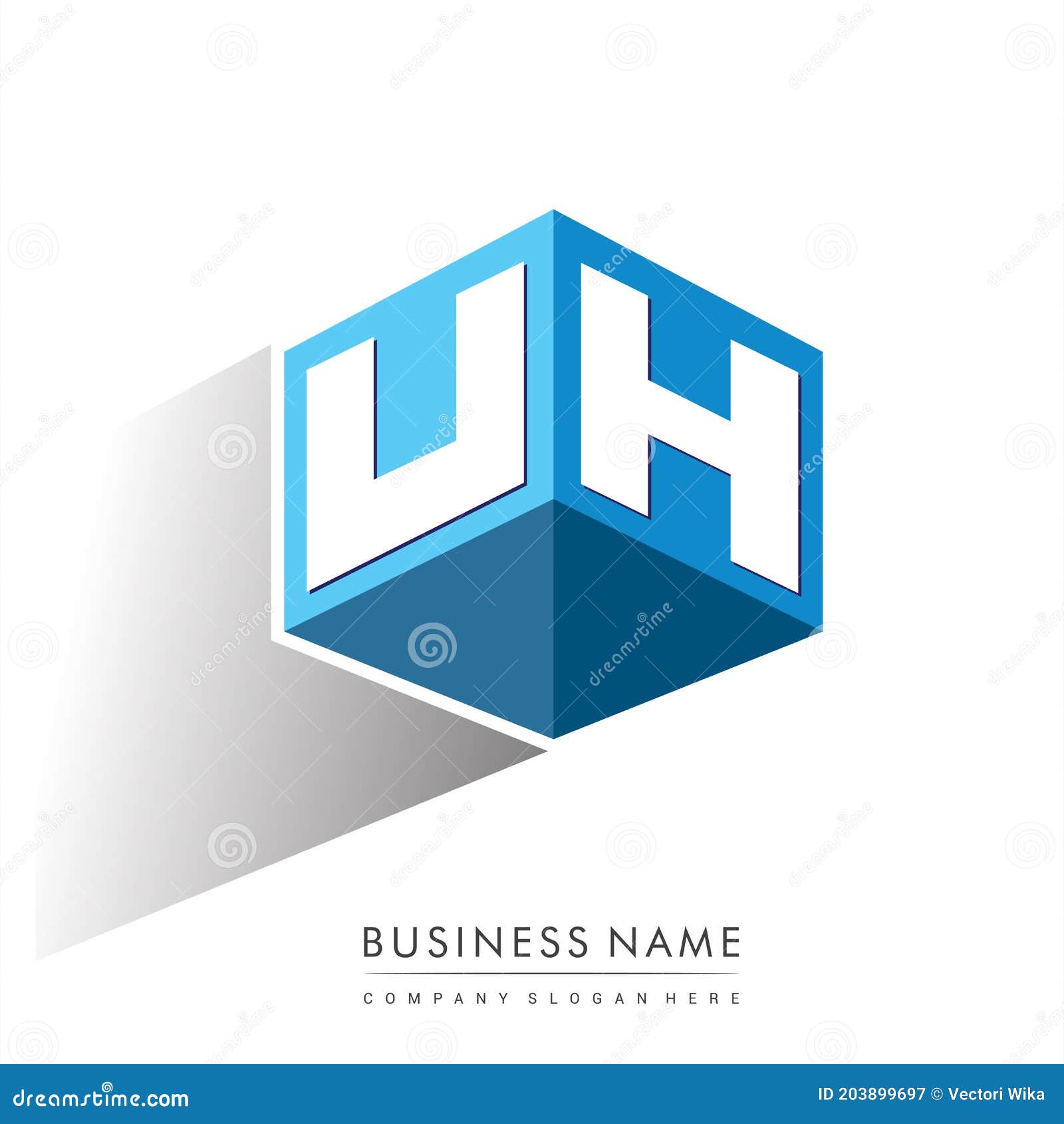 Letter UH Logo in Hexagon Shape and Blue Background, Cube Logo with ...