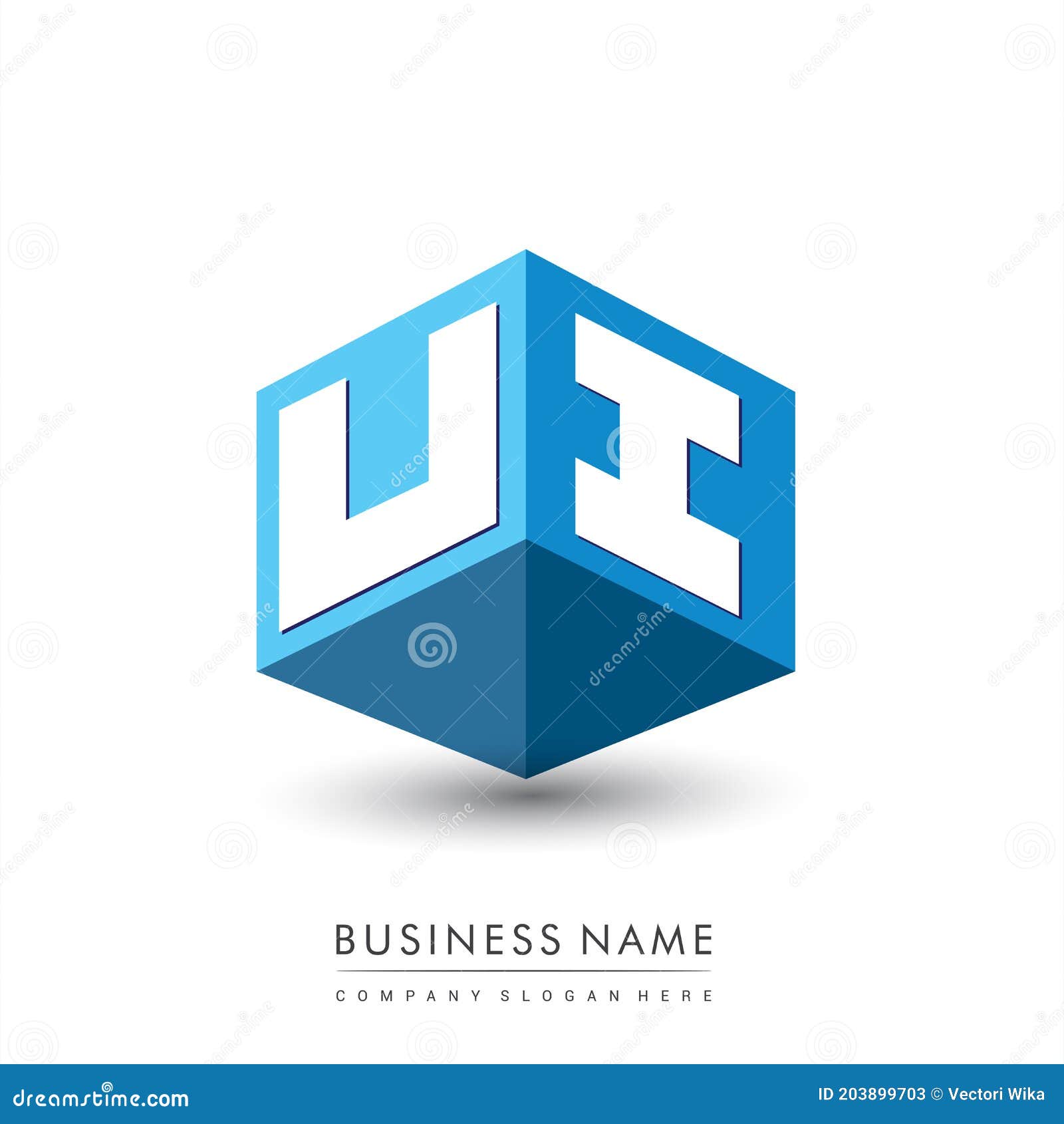 Letter UI Logo in Hexagon Shape and Blue Background, Cube Logo with ...