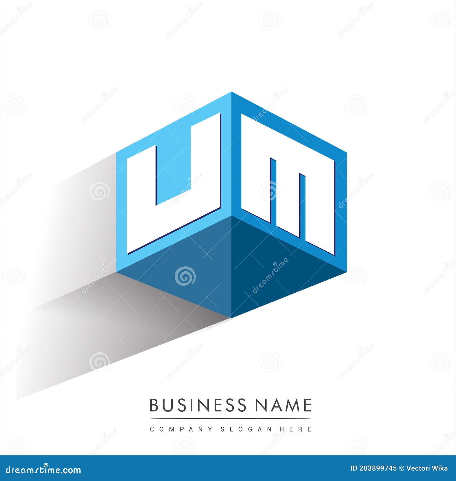 Letter UM Logo in Hexagon Shape and Blue Background, Cube Logo with ...
