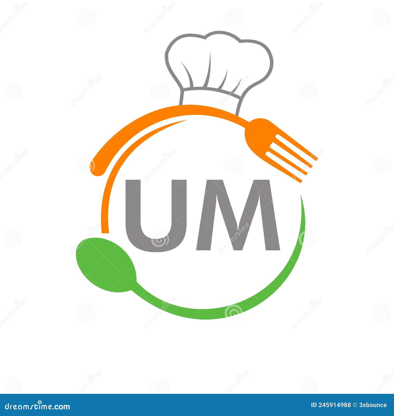 Letter UM Restaurant Logo with Chef Hat Spoon and Fork Template ...