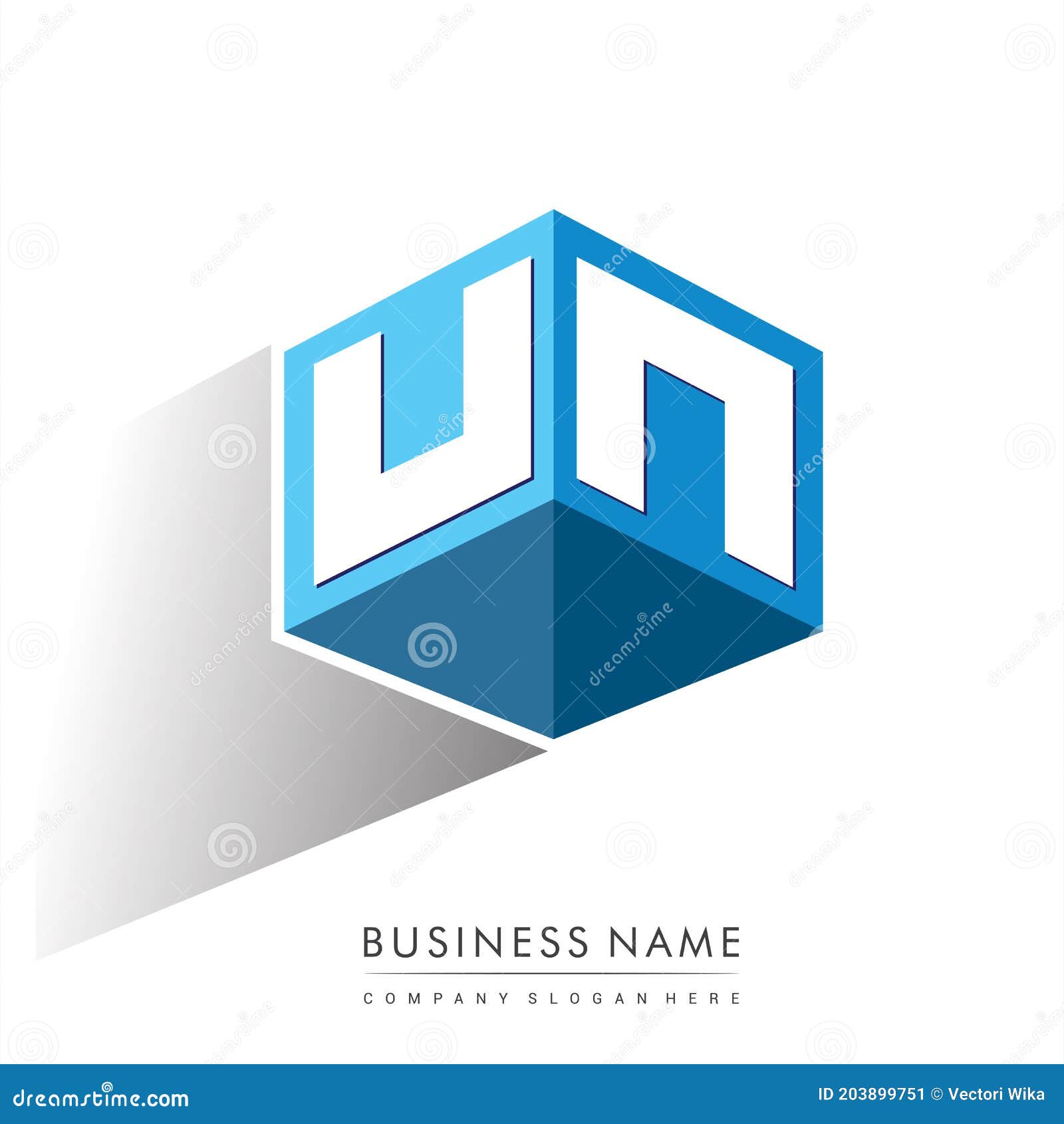 Letter UN Logo in Hexagon Shape and Blue Background, Cube Logo with ...