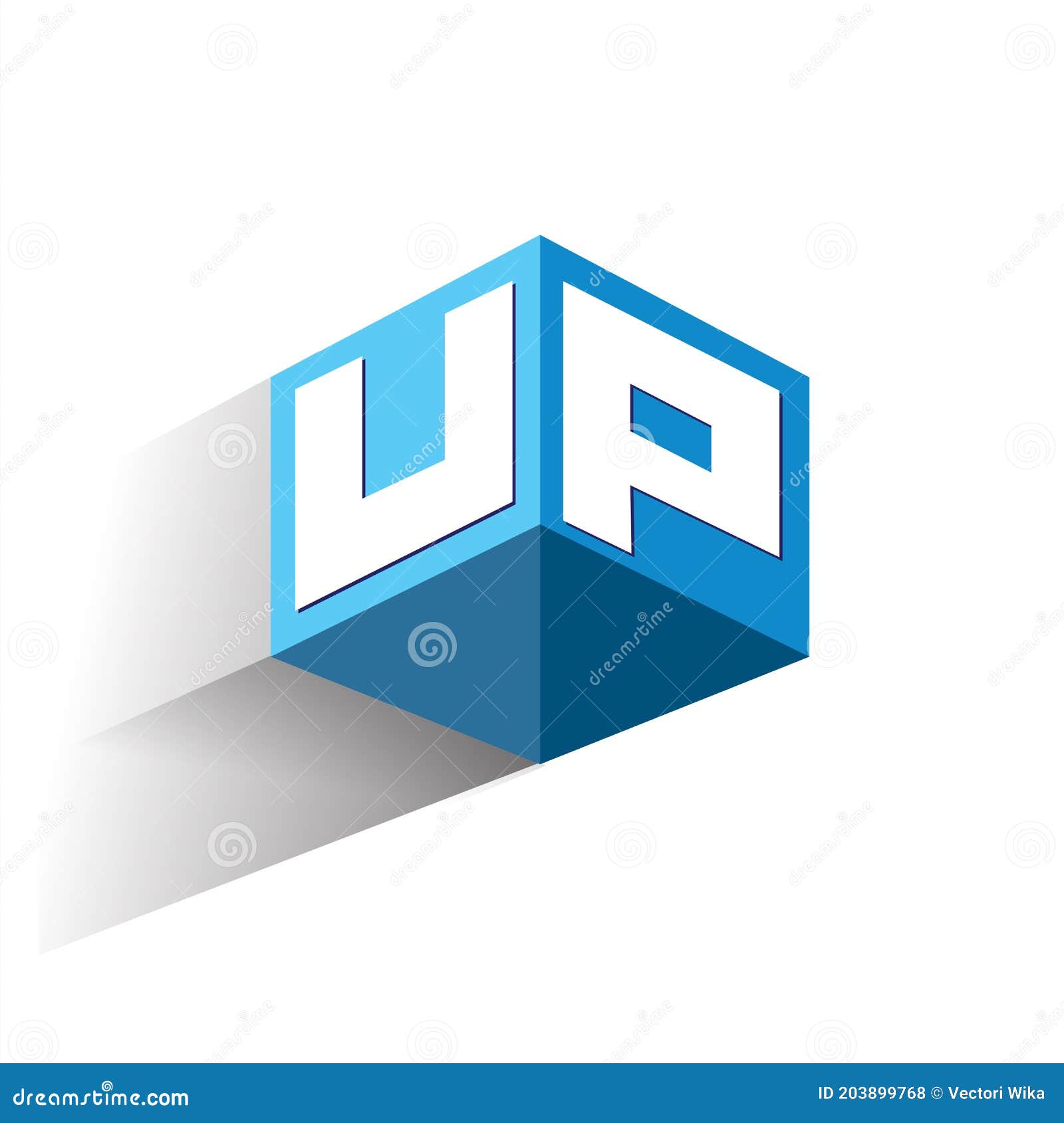 Letter UP Logo in Hexagon Shape and Blue Background, Cube Logo with ...