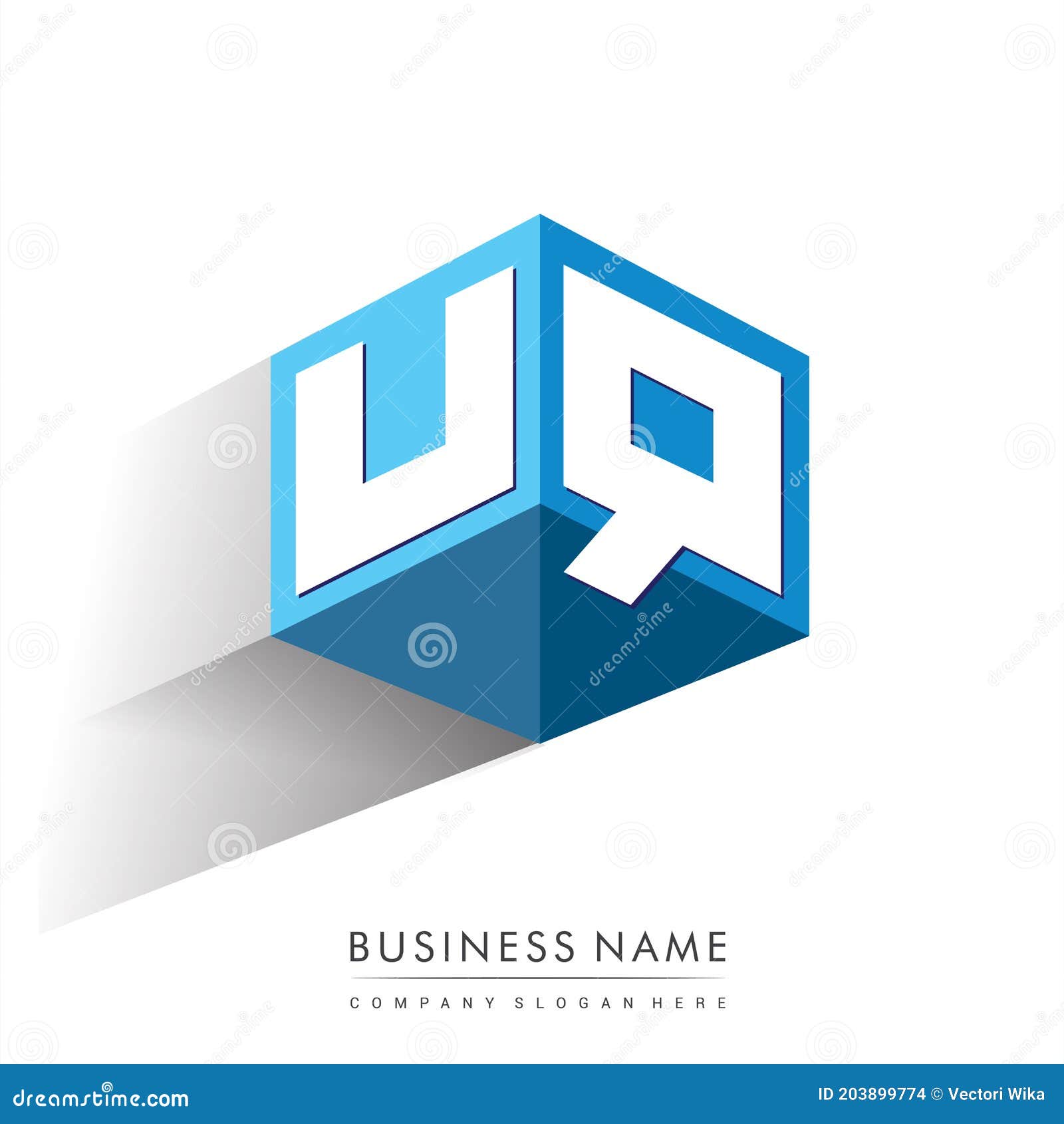 Letter UQ Logo in Hexagon Shape and Blue Background, Cube Logo with ...