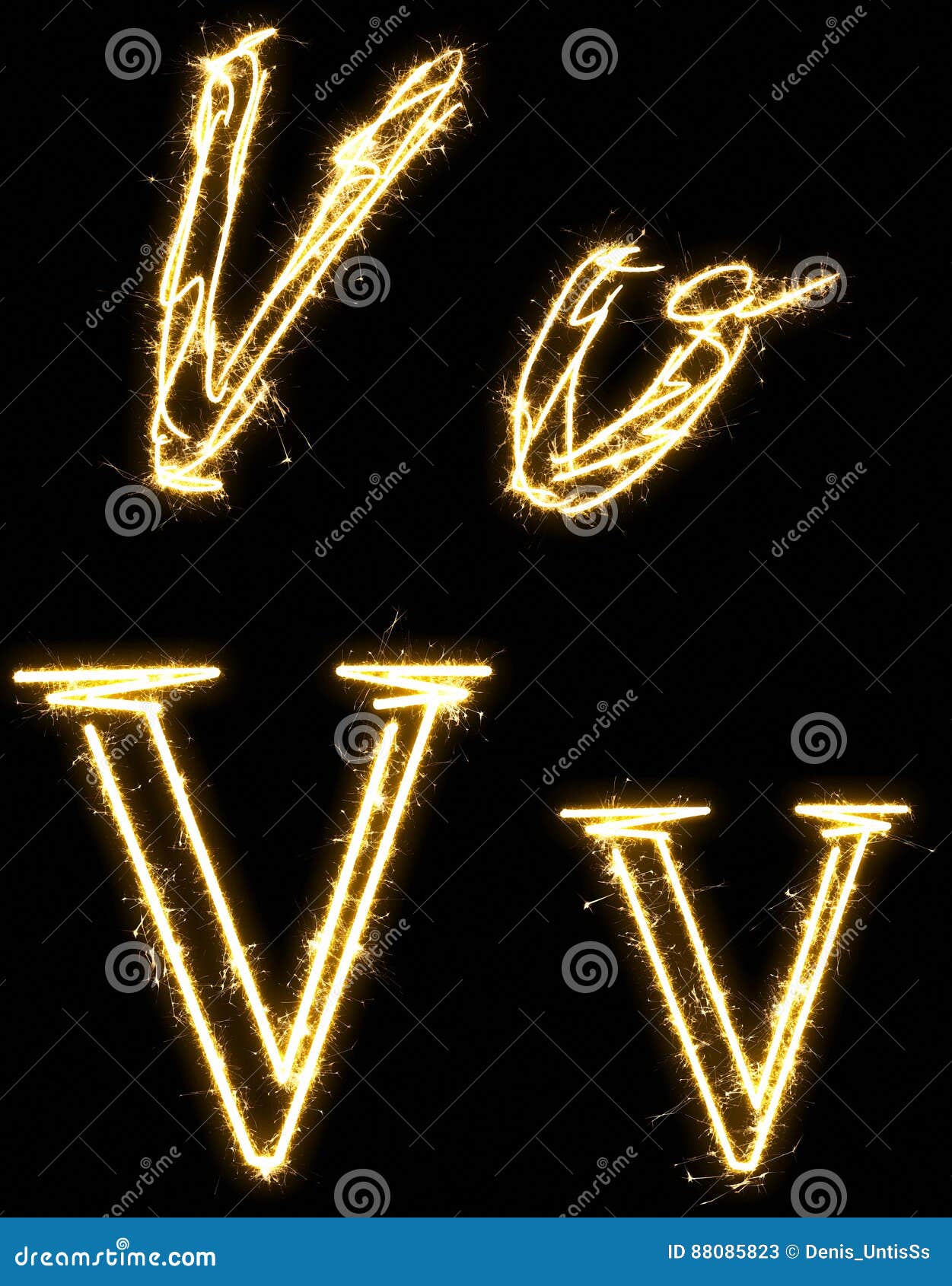Letter V. Alphabet Made by Sparkler. Isolated on a Black Background ...