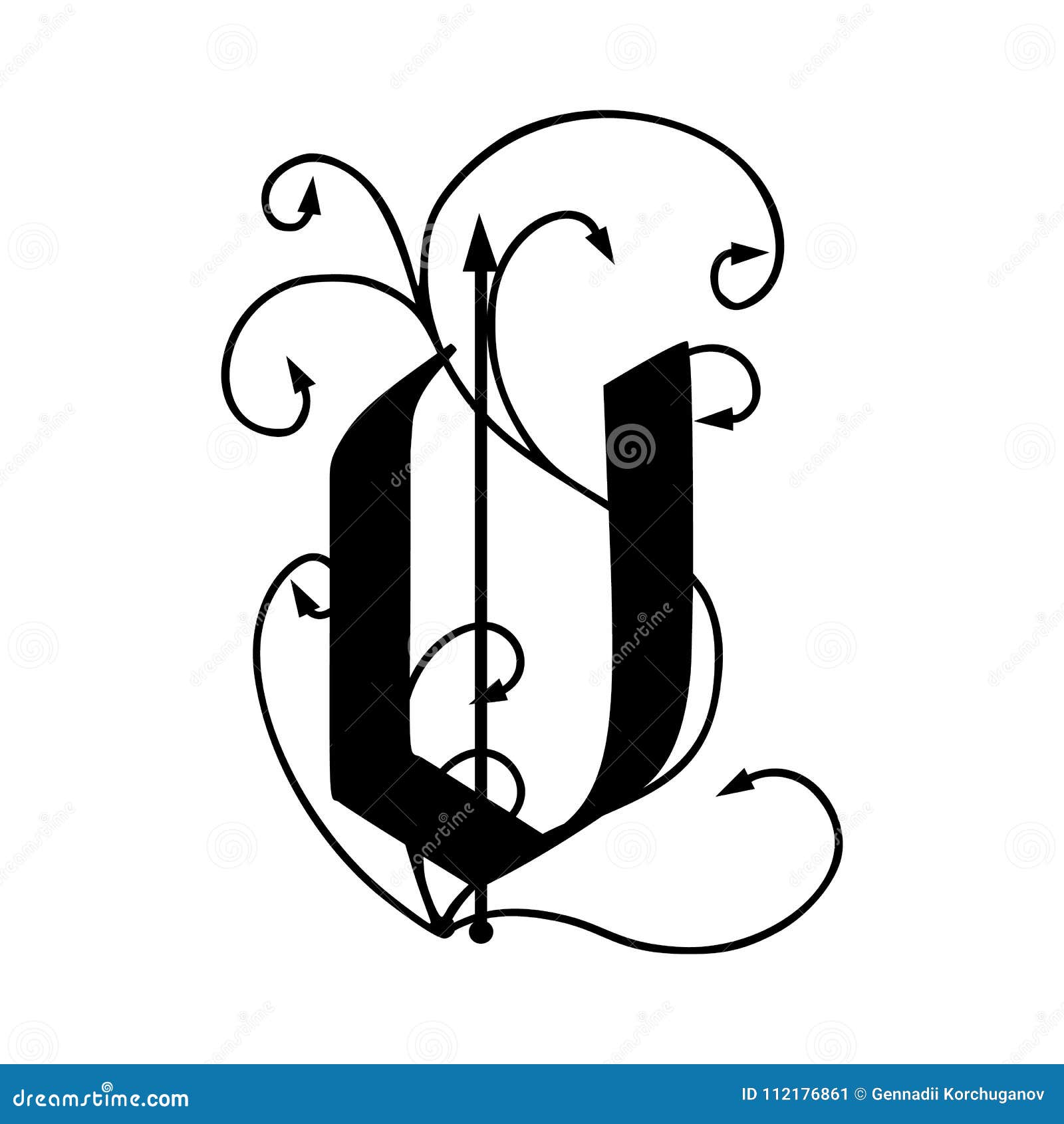 Letter V with arrows stock vector. Illustration of concept - 112176861