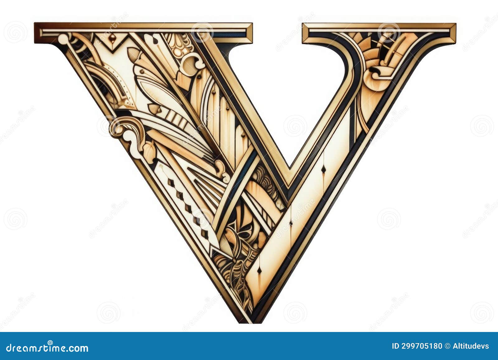Letter V, Art Deco Style, on White Background Stock Illustration ...