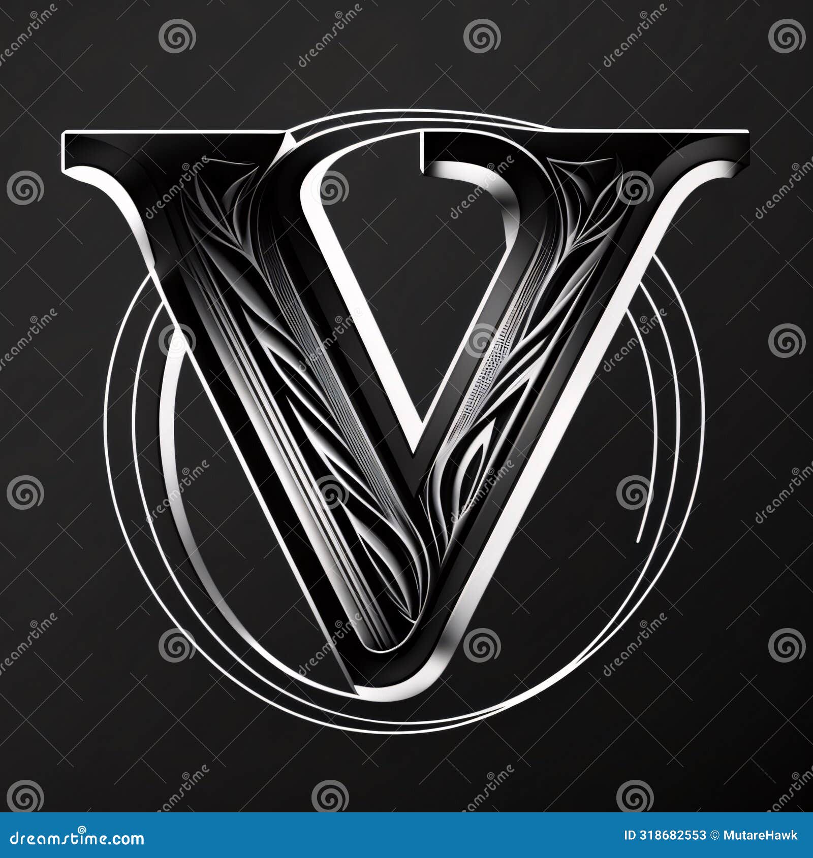 Letter V in Black and White. 3D Illustration Stock Illustration ...