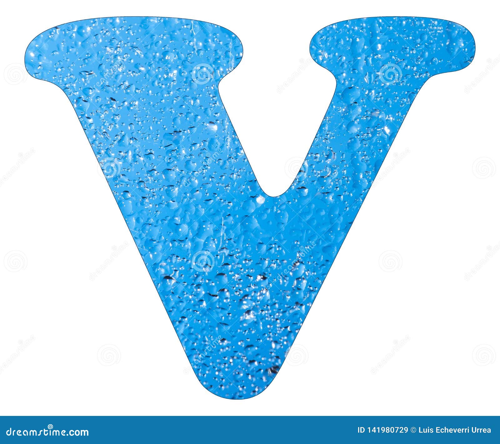 Letter V, Blue Water Drops - White Background Stock Illustration ...