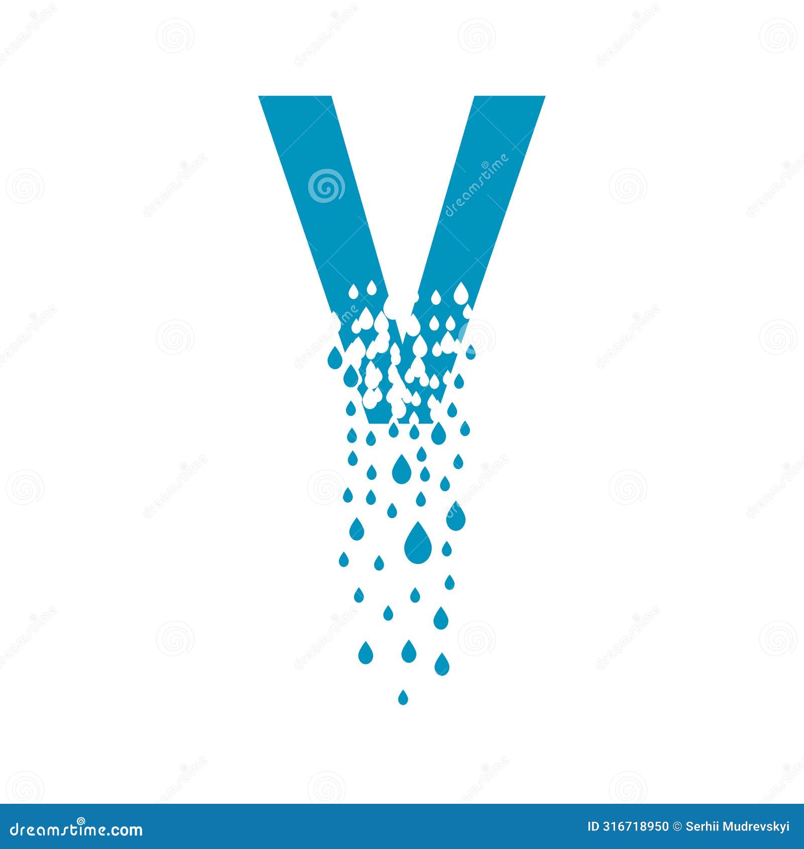 The Letter V Dissolves into Droplets. Drops of Liquid Fall Out As ...