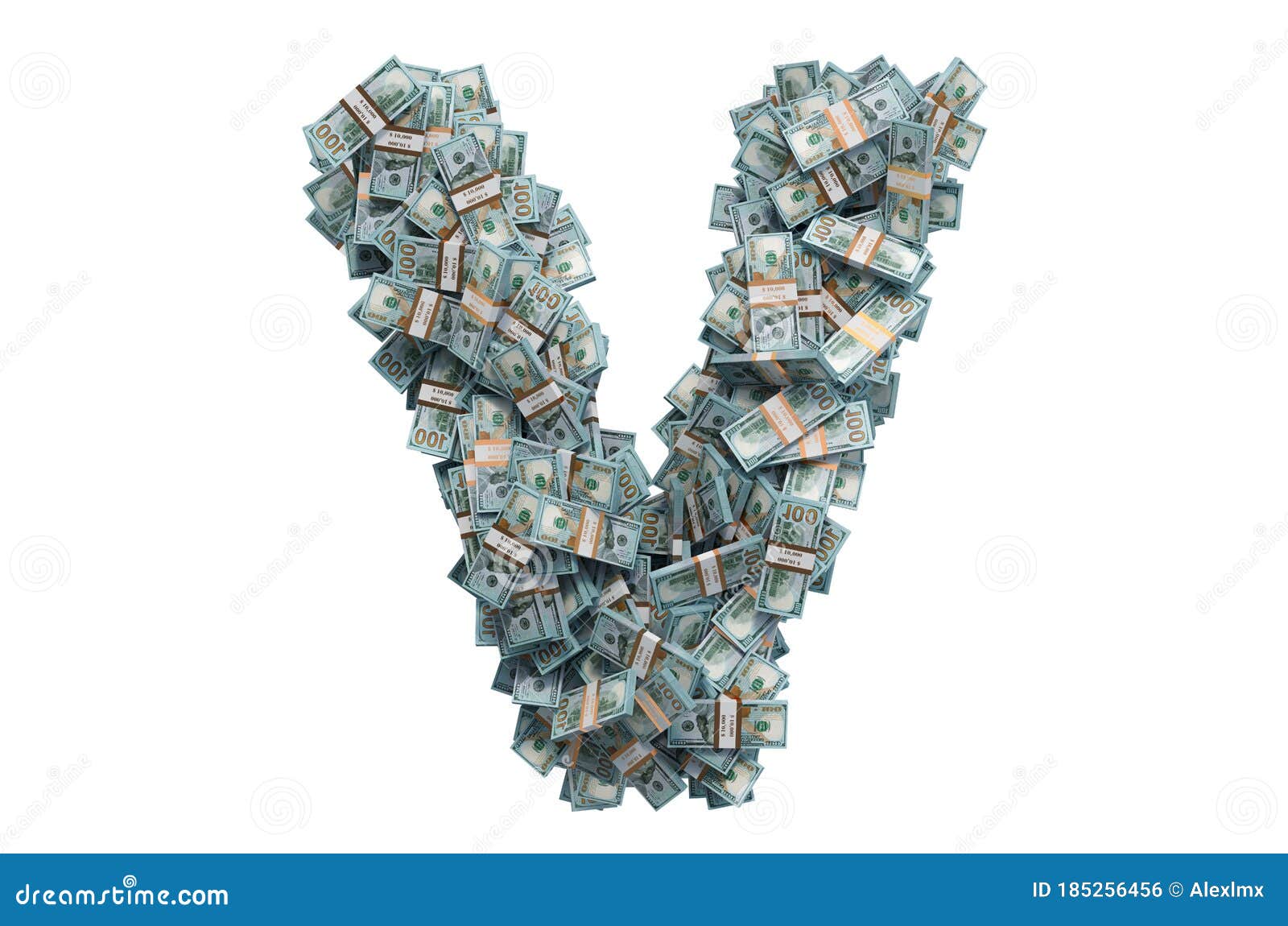 Letter V from Dollar Packs. 3D Rendering Stock Illustration ...