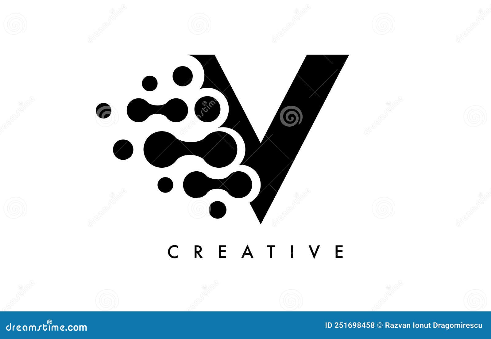 Letter V Dots Logo Design with Black and White Colors on Black ...