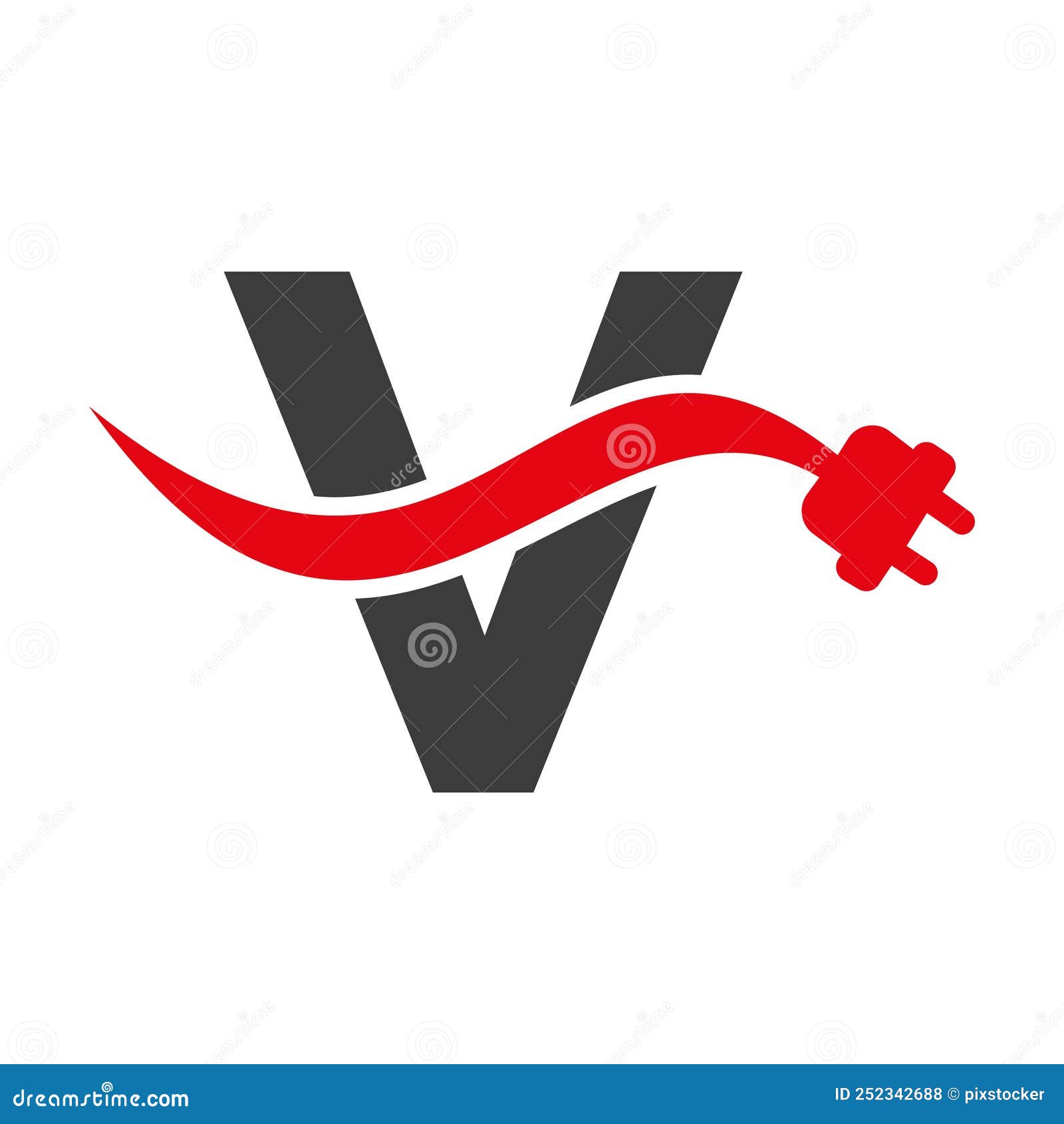 Letter V Electricity or Electrical Logo Concept with Electric Plug ...
