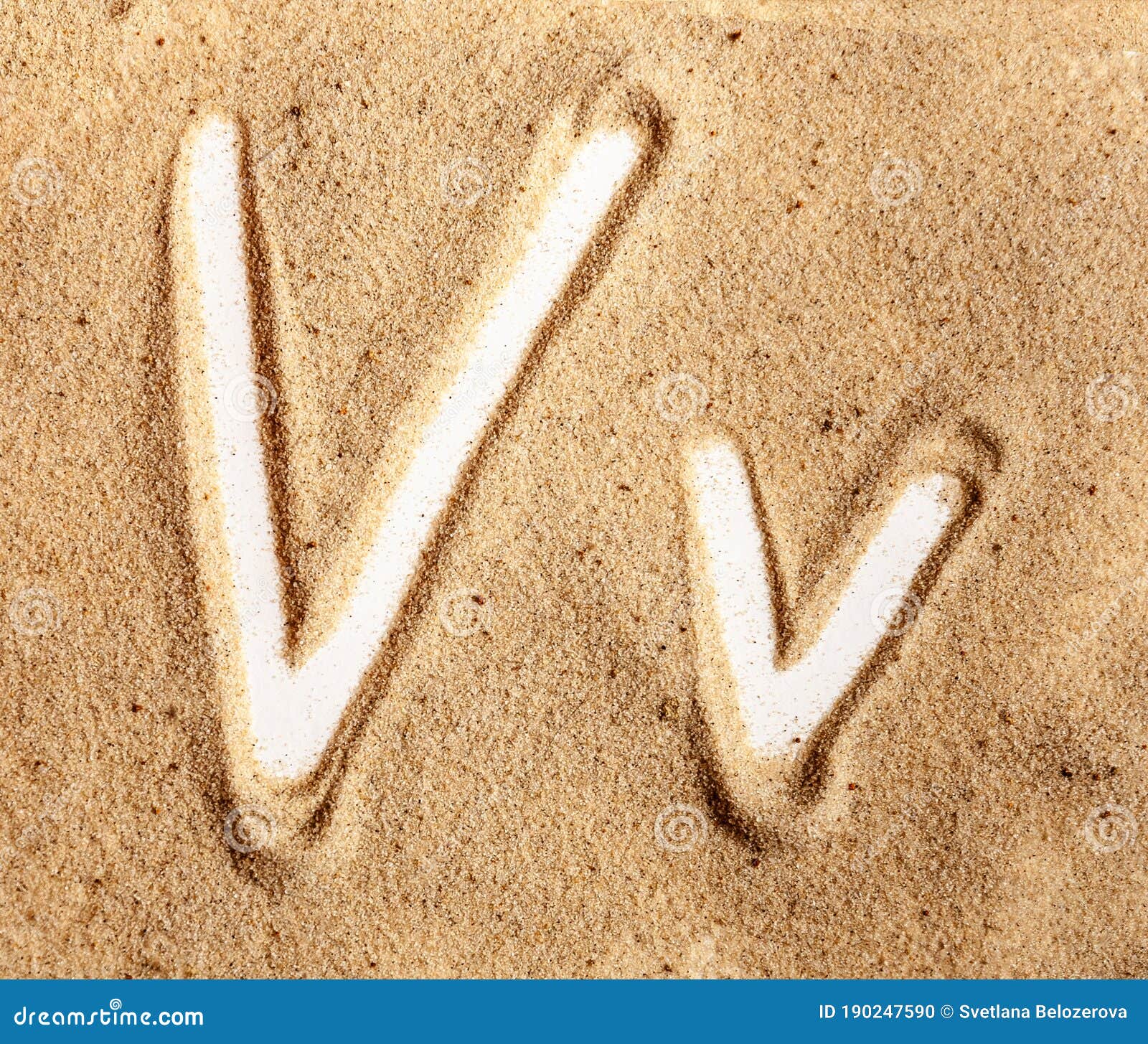 Letter V. English Handwritten Alphabet in the Sand Stock Photo - Image ...