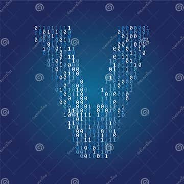 Letter V Font Made from Binary Code Digits on a Dark Blue Background ...