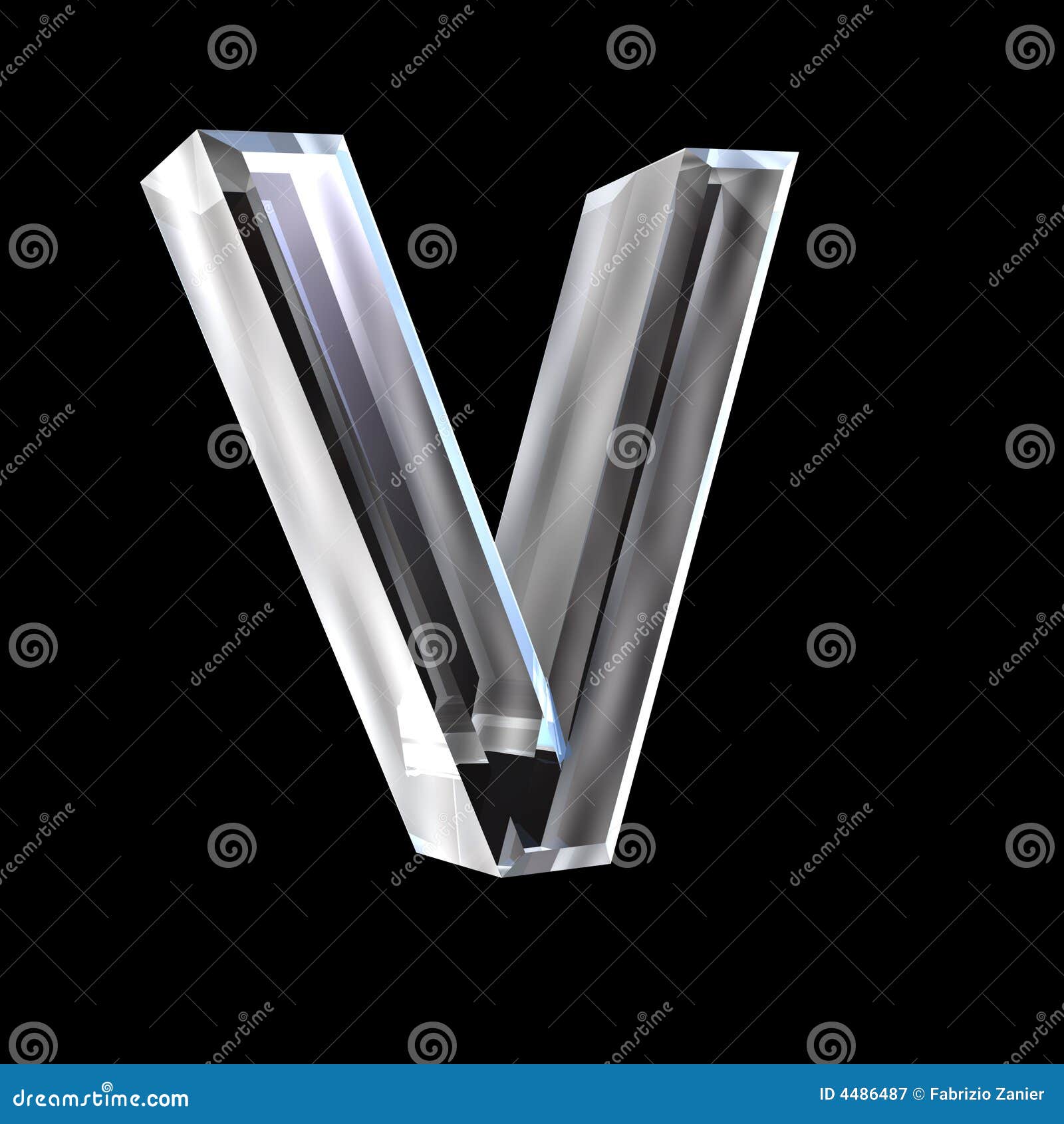 Letter V in glass 3D stock illustration. Illustration of glass - 4486487