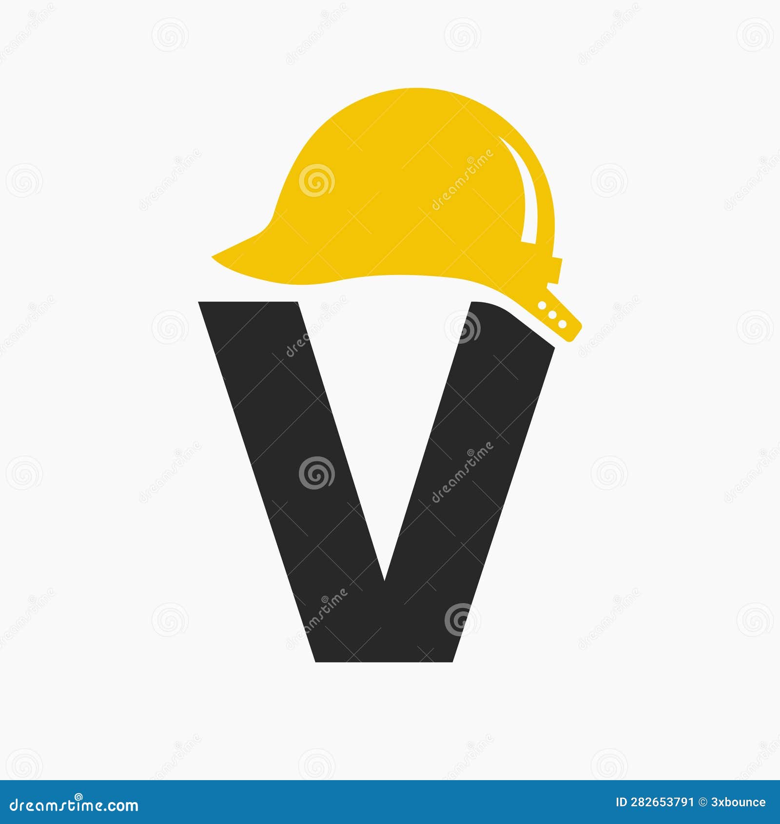 Letter V Helmet Construction Logo Concept with Safety Helmet Icon ...