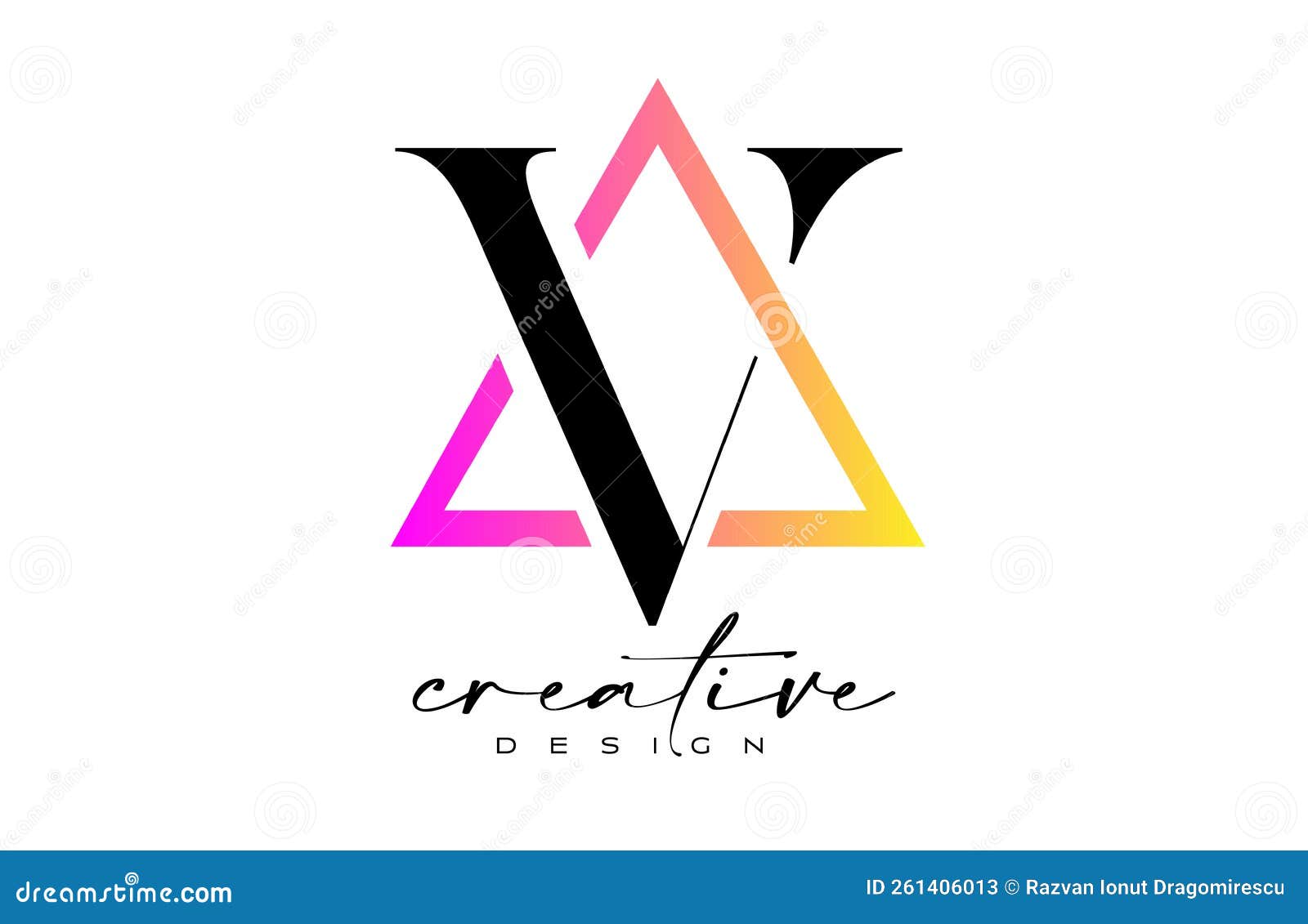 Letter V Logo Inside a Triangle with Creative Cut Design Stock Vector ...