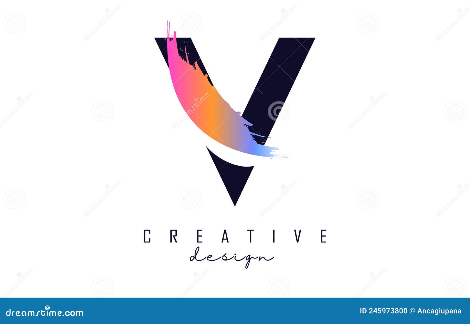 Letter V Logo with Rainbow Brush Stroke and Creative Cut Stock Vector ...