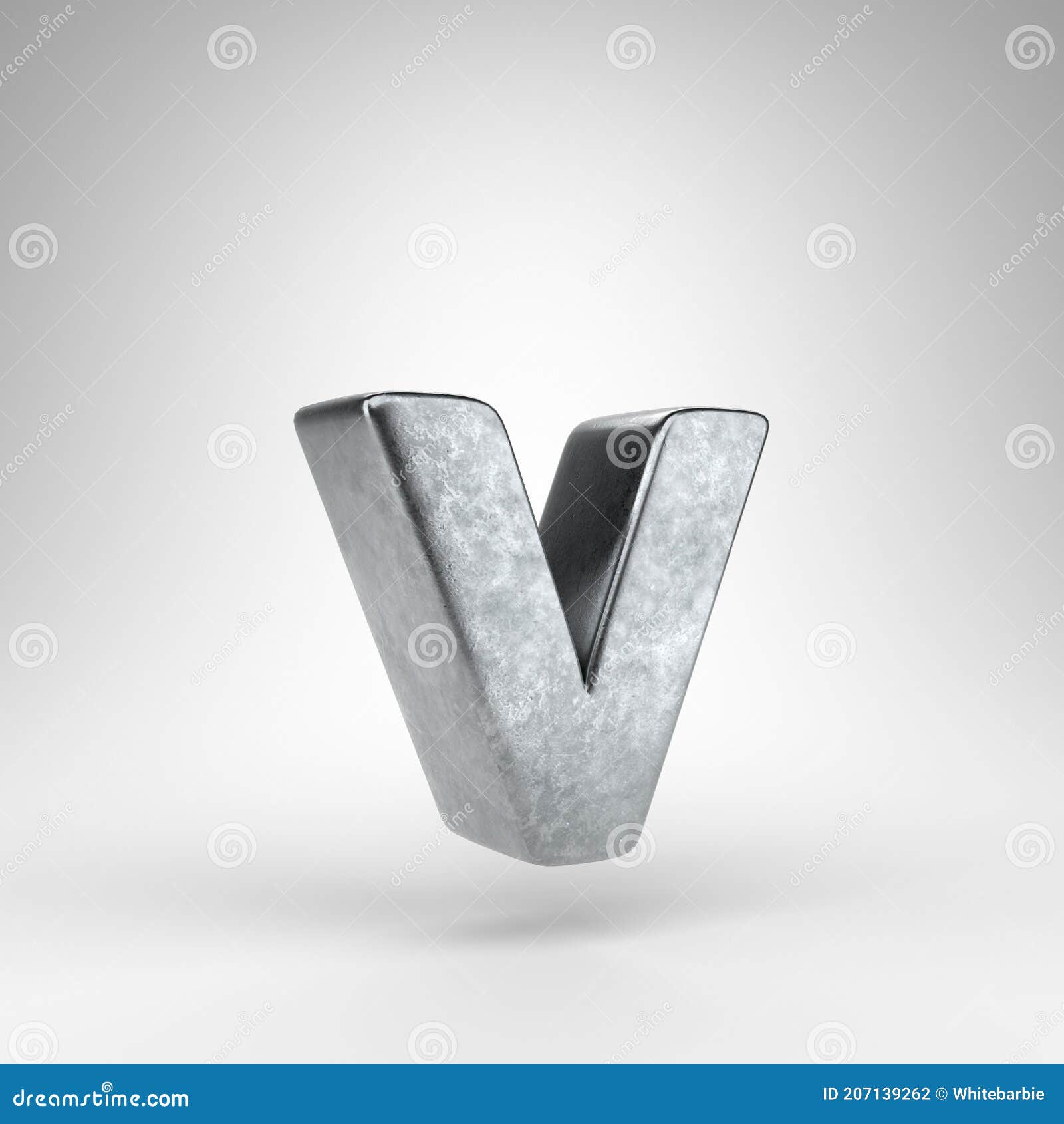 Letter V Lowercase on White Background. Gun Metal 3D Letter with Rough ...