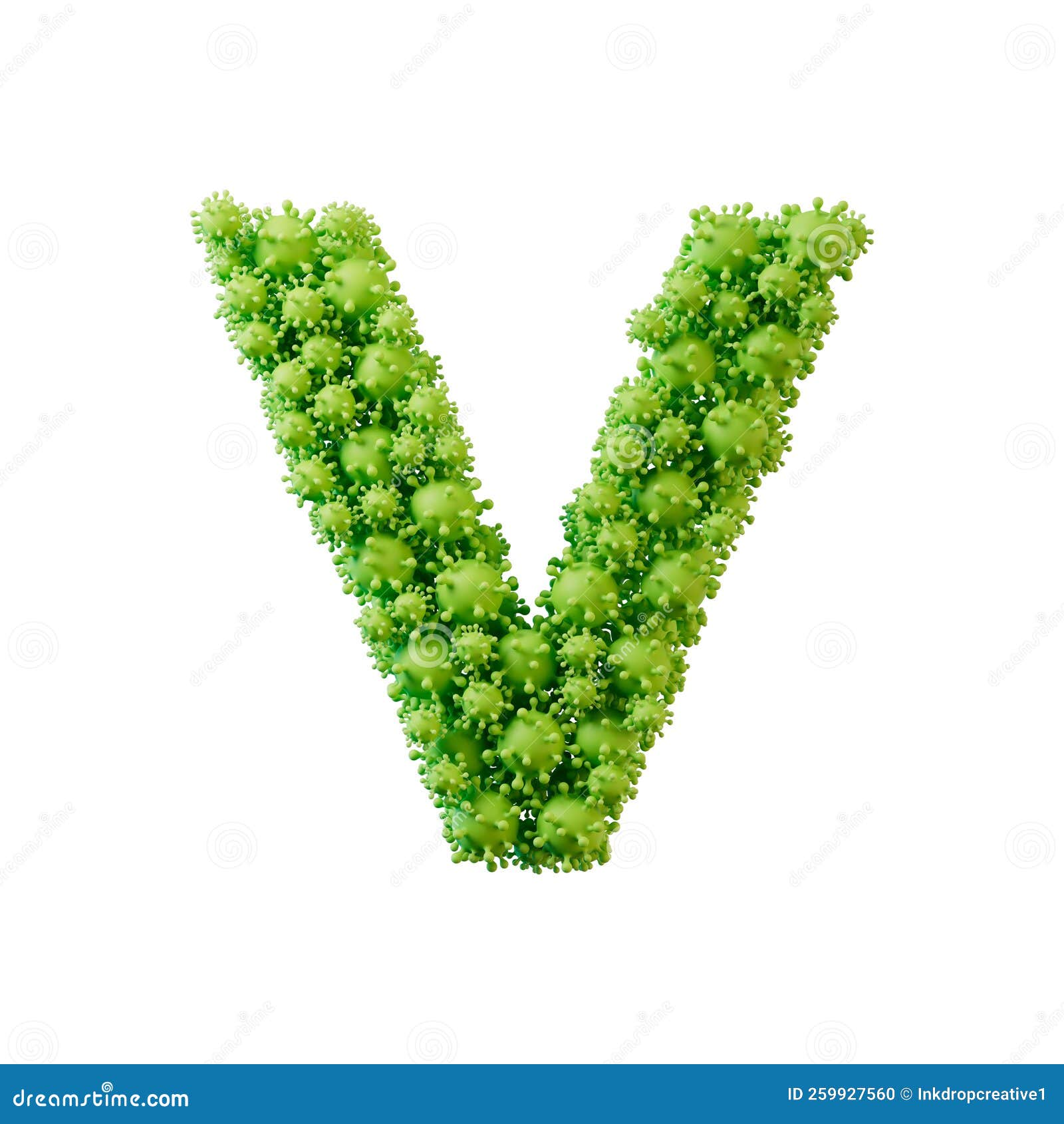 Letter V Made from a Virus Flu and Germ Molecule. 3D Rendering Stock ...