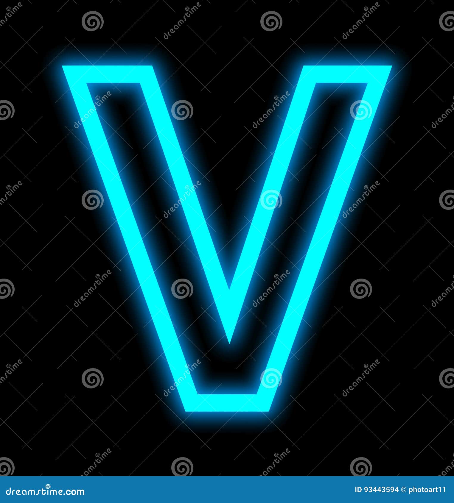 Letter V Neon Lights Outlined Isolated on Black Stock Illustration ...