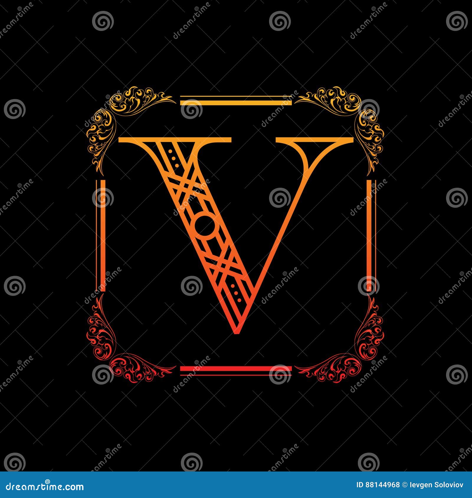 Letter V with ornament stock vector. Illustration of luxury - 88144968