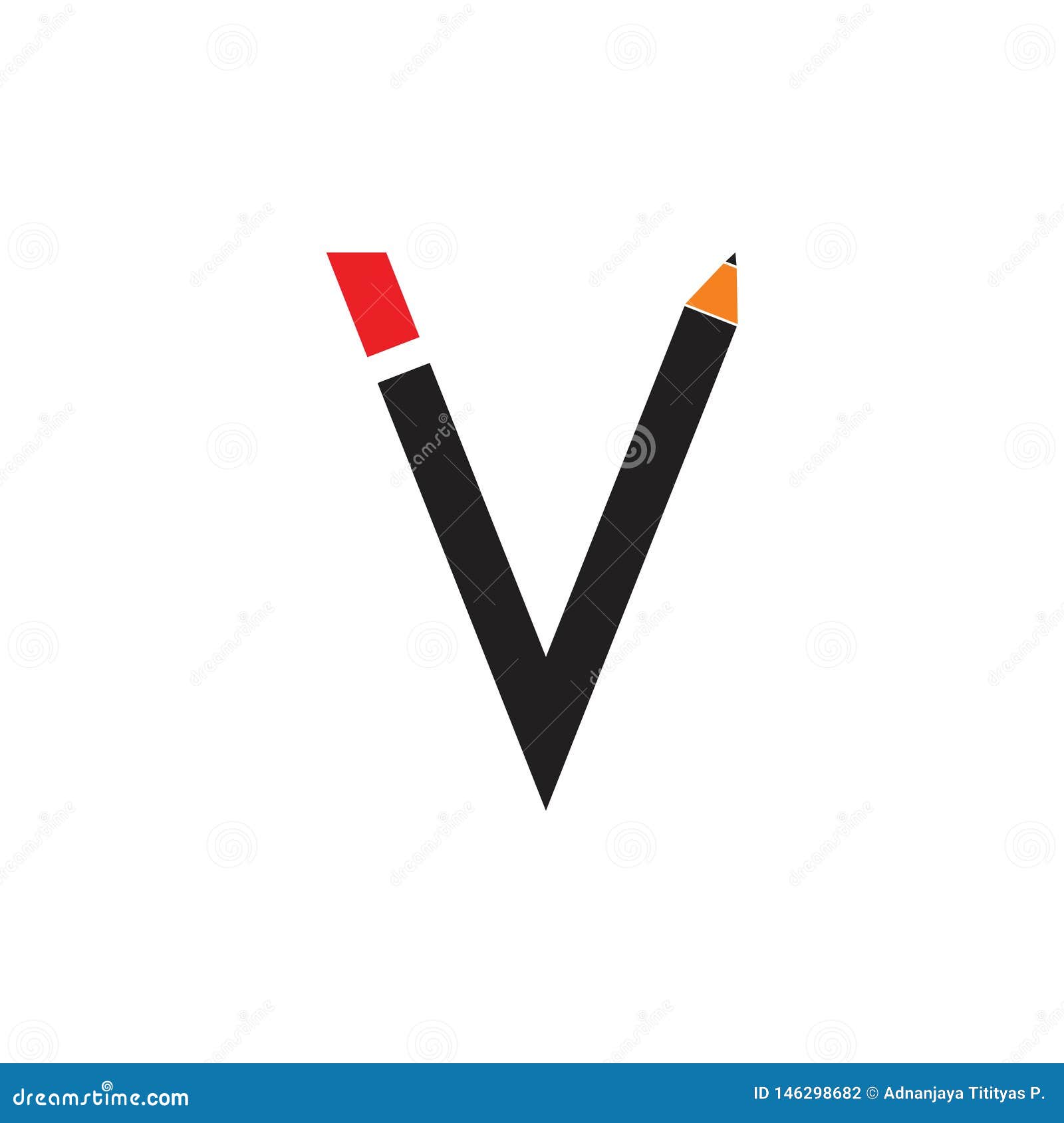 Letter V Pencil Shape Education Concept Vector Stock Vector ...