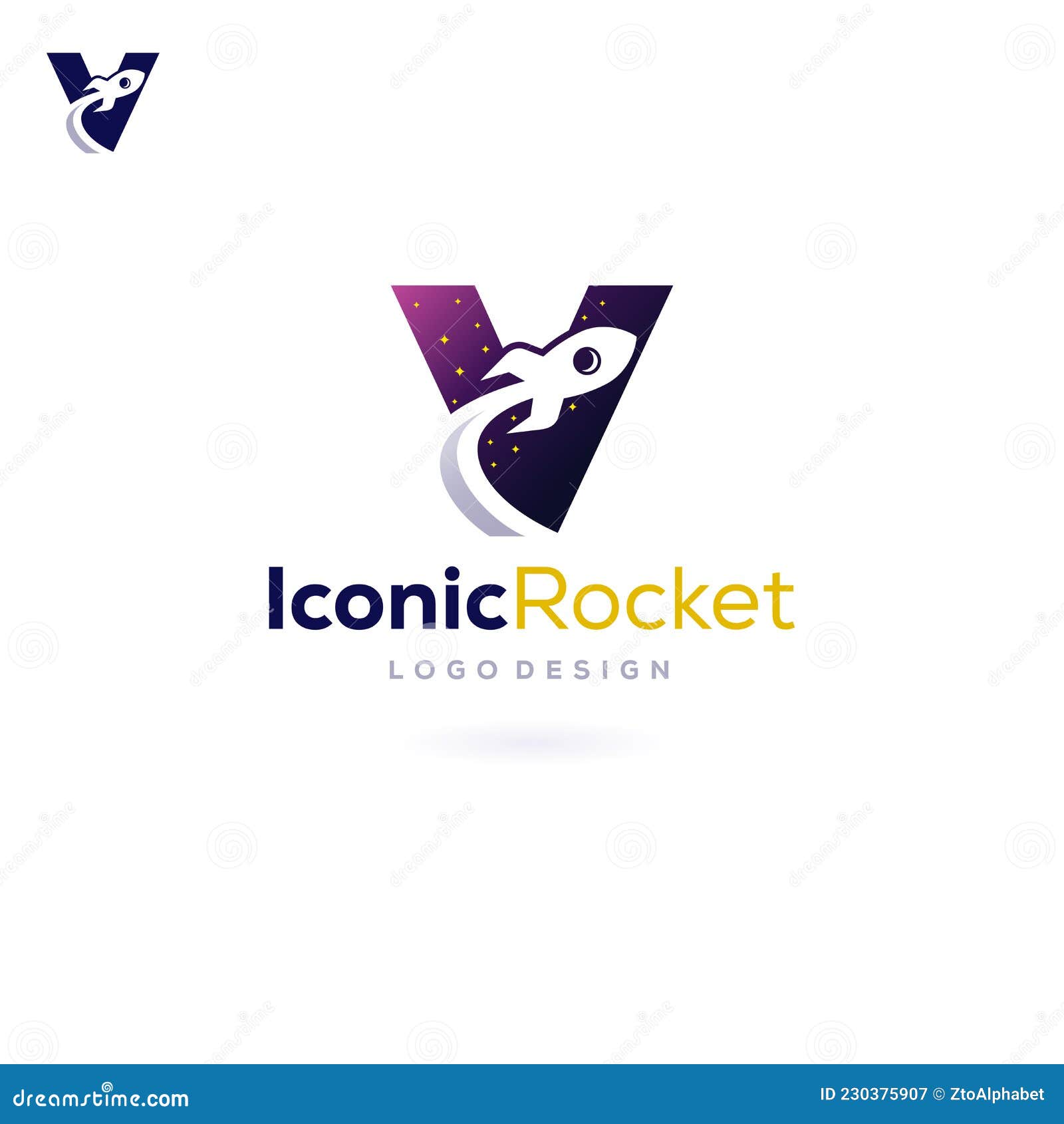 Letter V Rocket Logo Spacecraft Launch into Space Stock Vector ...