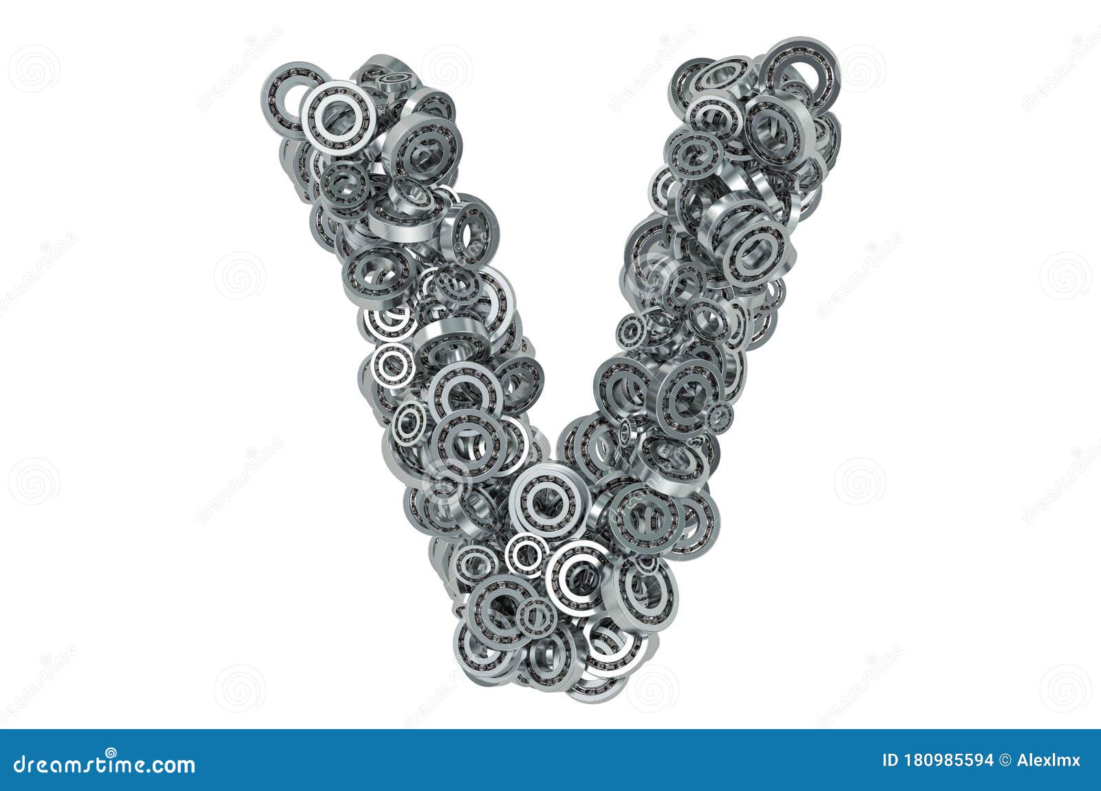 Letter V from Steel Bearings, 3D Rendering Stock Illustration ...