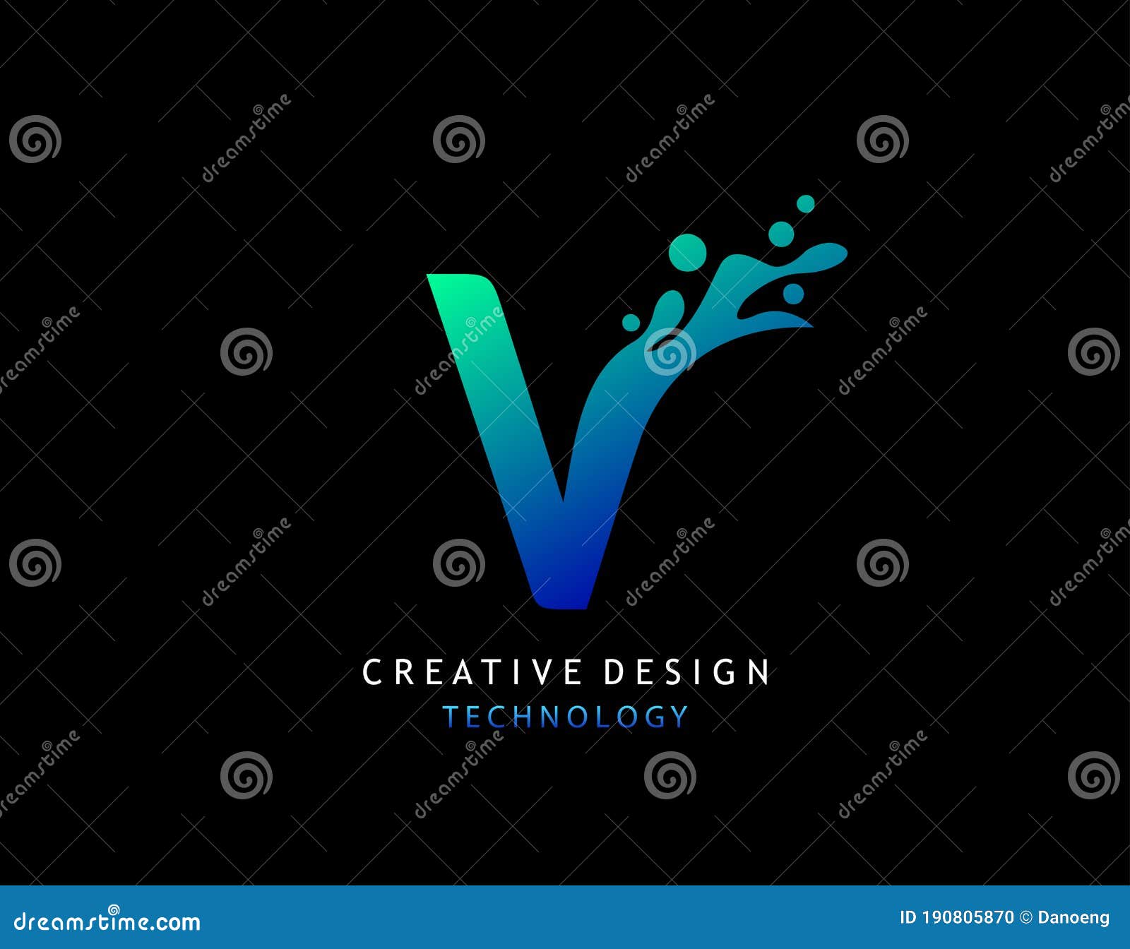 Letter V Water Splash Logo. Modern Techno Alphabetical Icon, Template ...