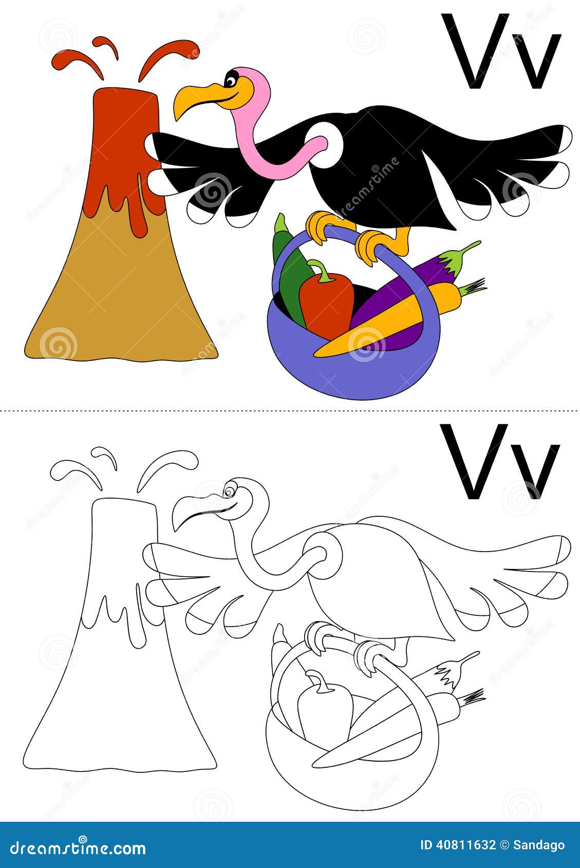 V Is For Volcano Coloring Page