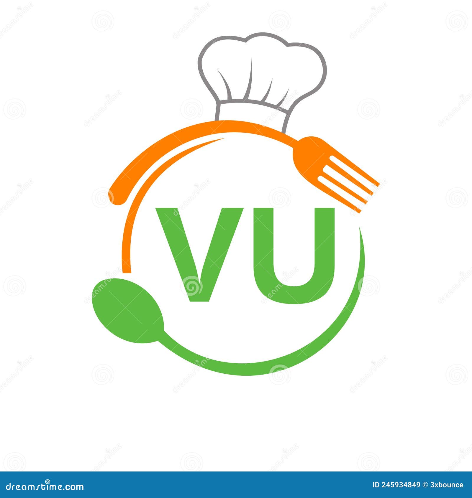 Letter VU Restaurant Logo with Chef Hat Spoon and Fork Template ...