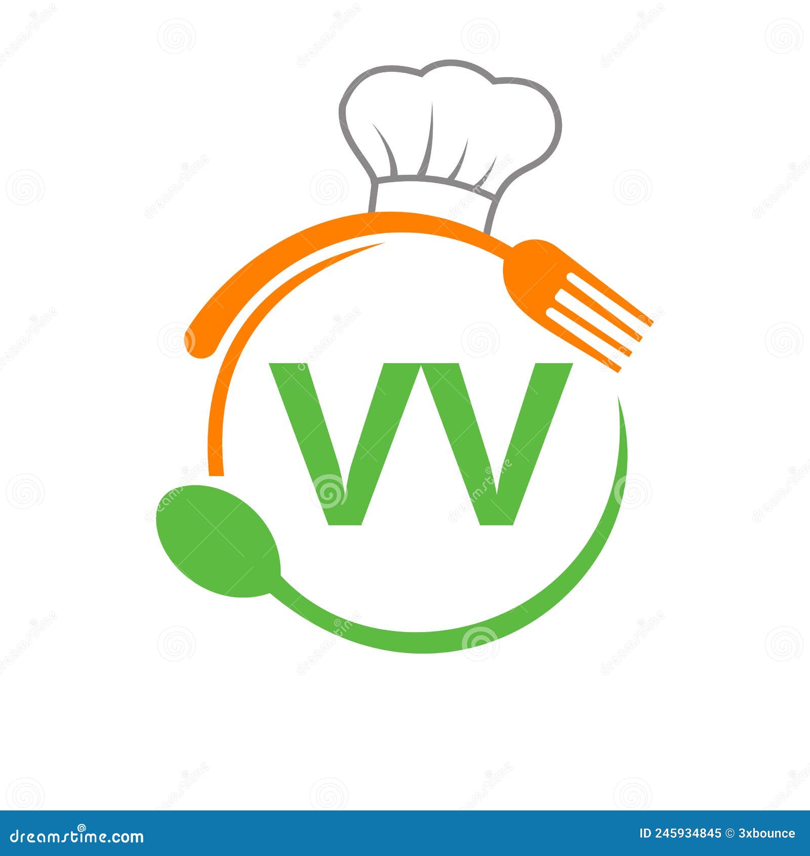 Letter VV Restaurant Logo with Chef Hat Spoon and Fork Template ...