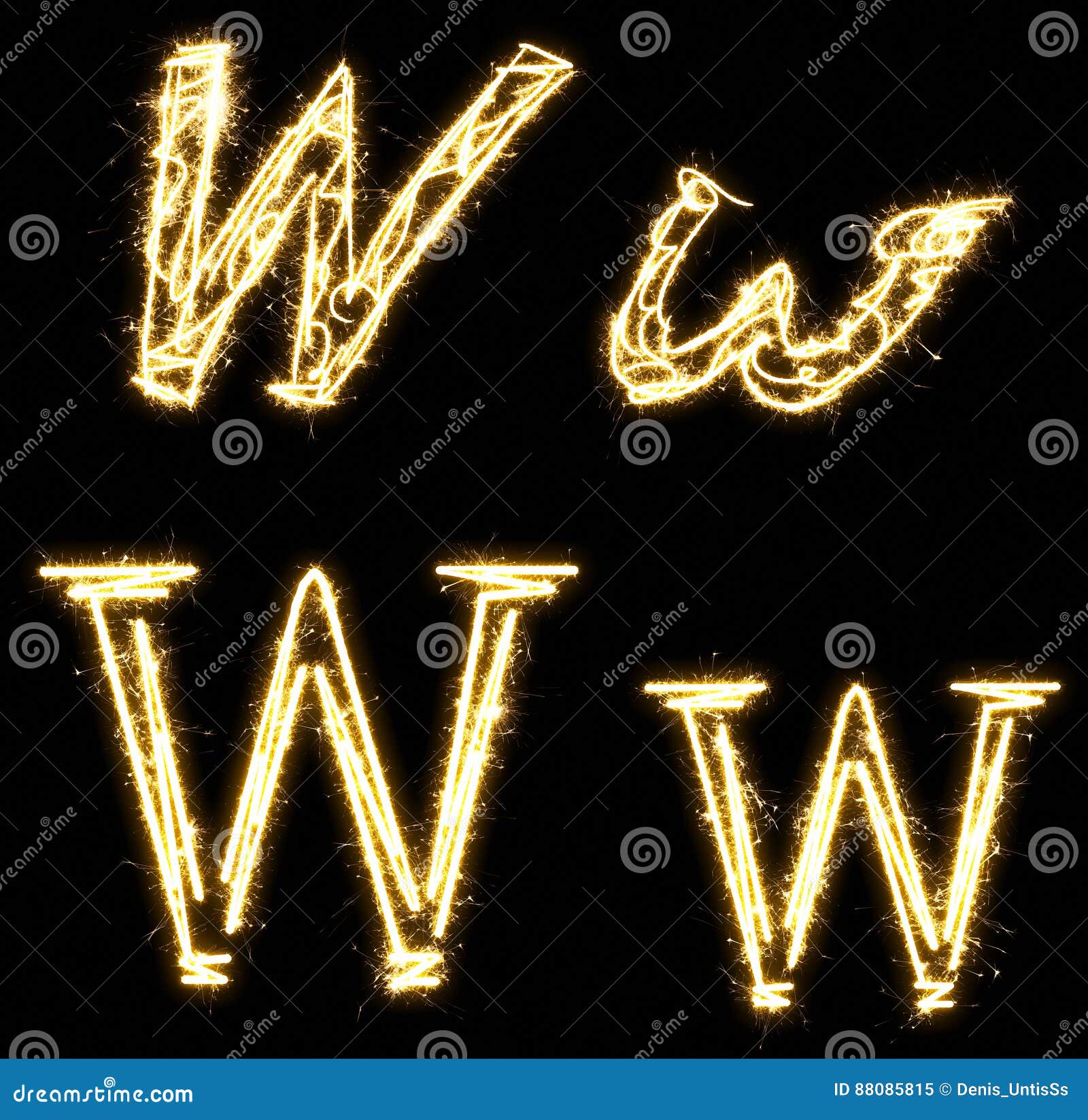 Letter W. Alphabet Made by Sparkler. Isolated on a Black Background ...