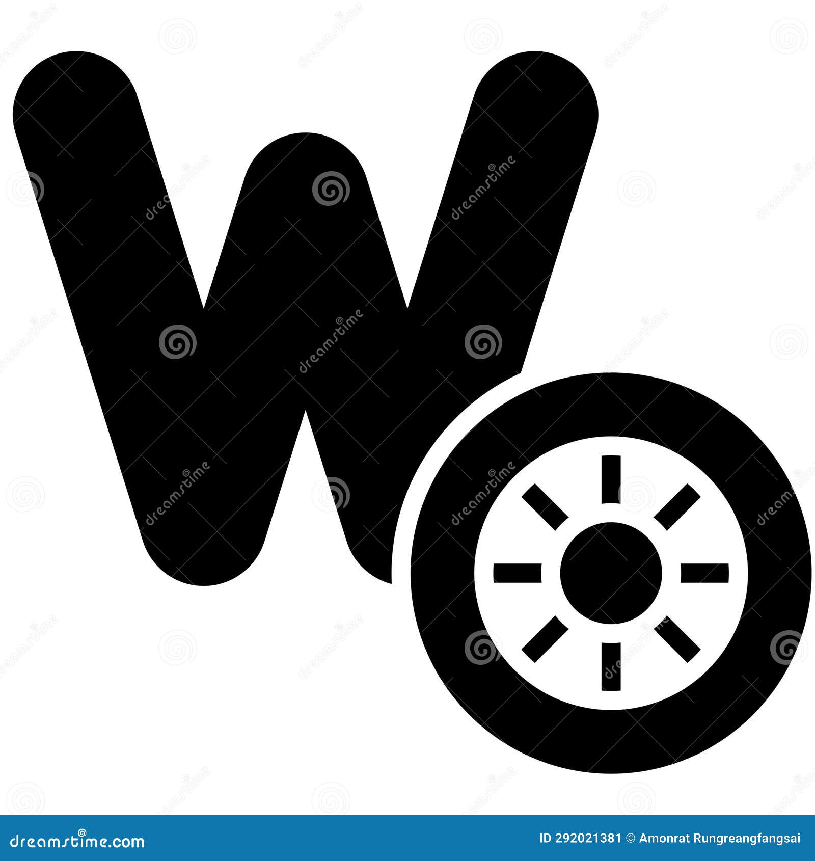 Letter W Alphabet with Wheel Icon Stock Vector - Illustration of solid ...