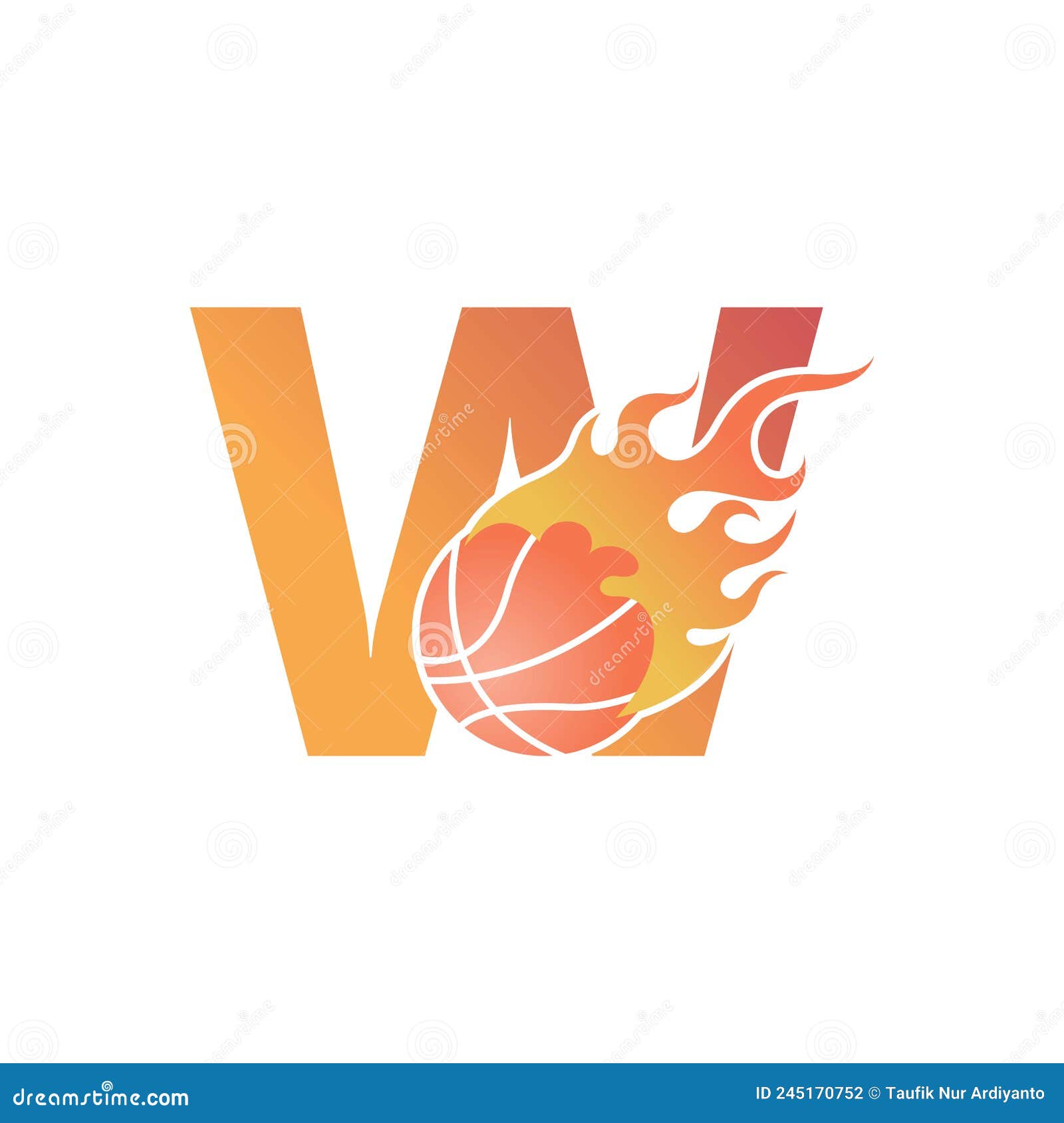 Letter W with Basketball Ball on Fire Illustration Stock Vector ...