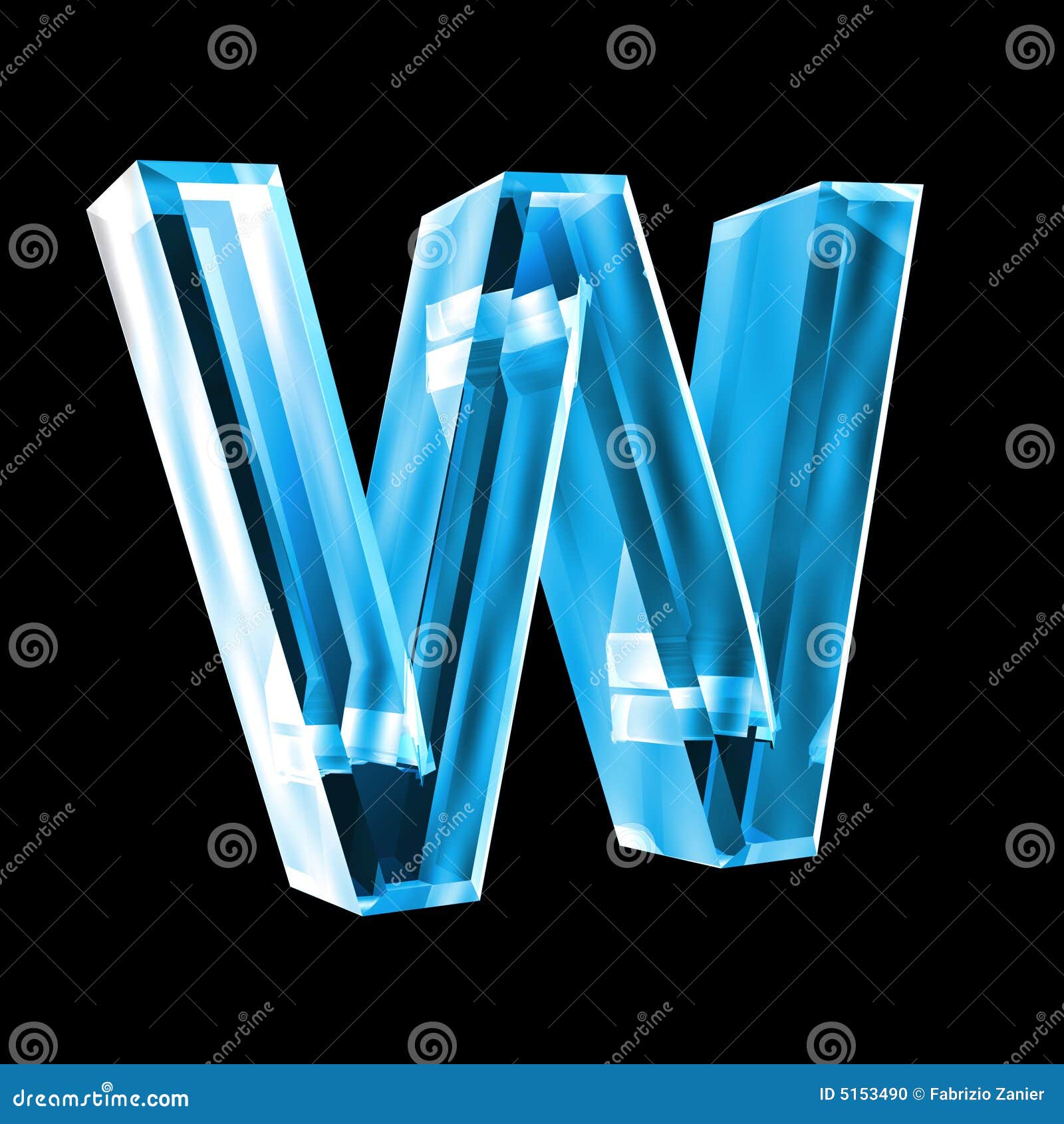Letter W in blue glass 3D stock illustration. Illustration of read ...