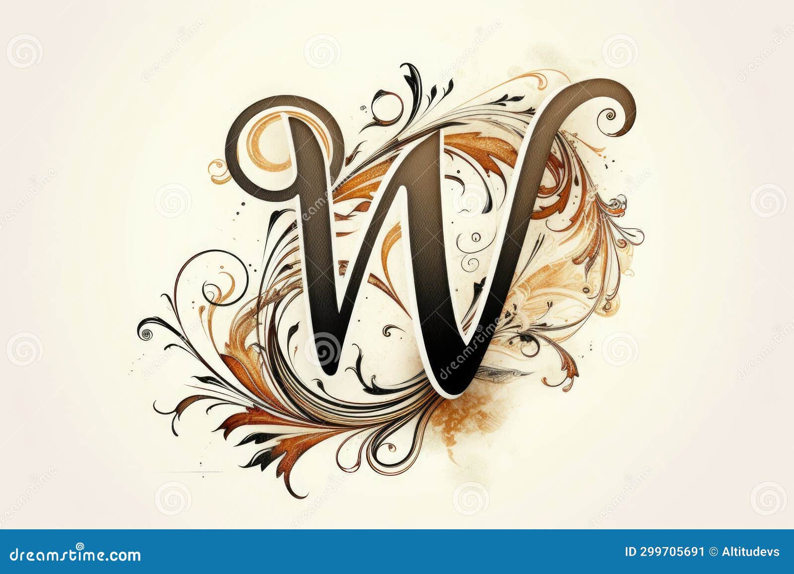 Letter W, Calligraphic Style, on White Background Stock Illustration ...