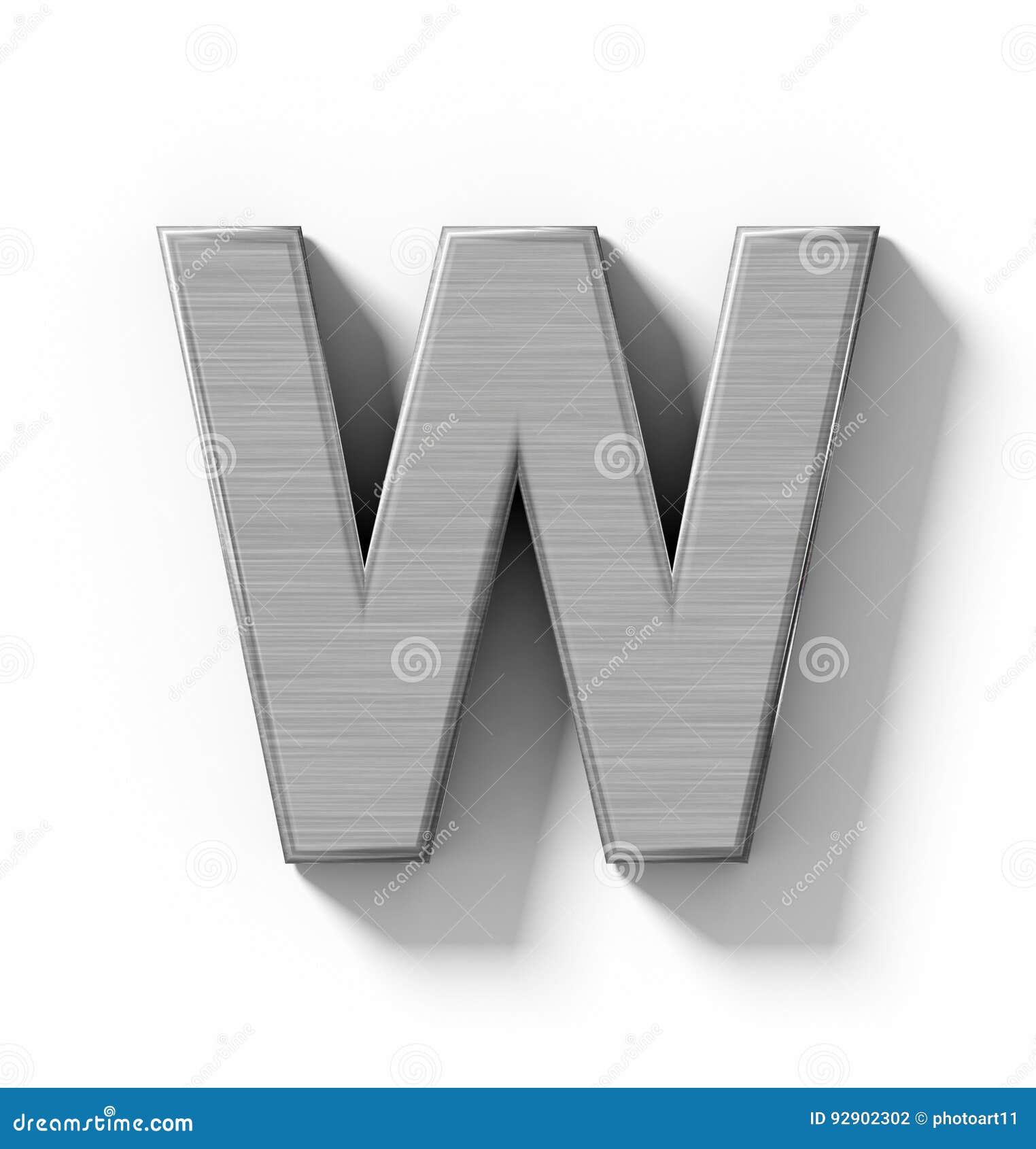 Letter W 3D Metal Isolated on White with Shadow - Orthogonal Pro Stock ...