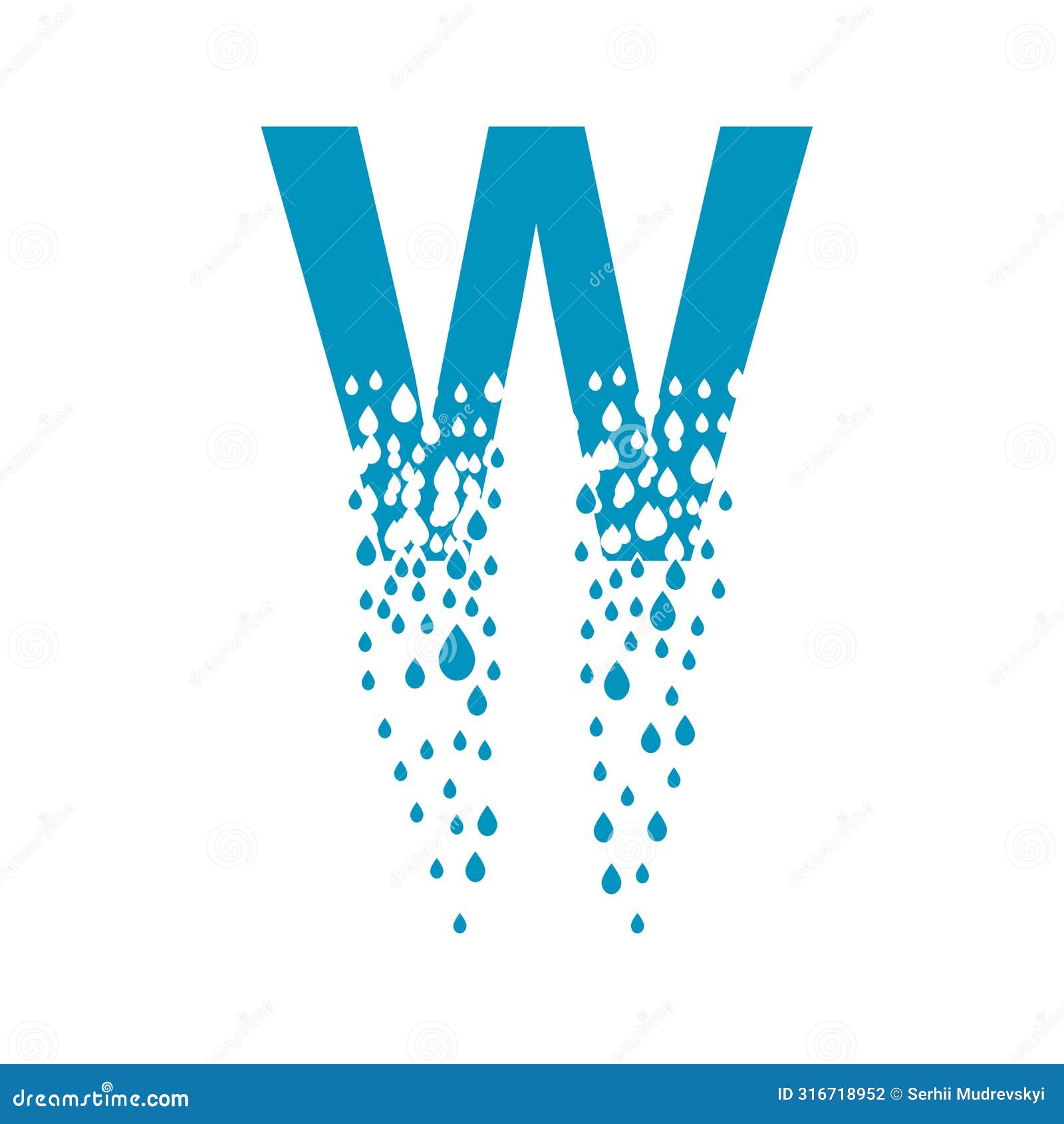 The Letter W Dissolves into Droplets. Drops of Liquid Fall Out As ...