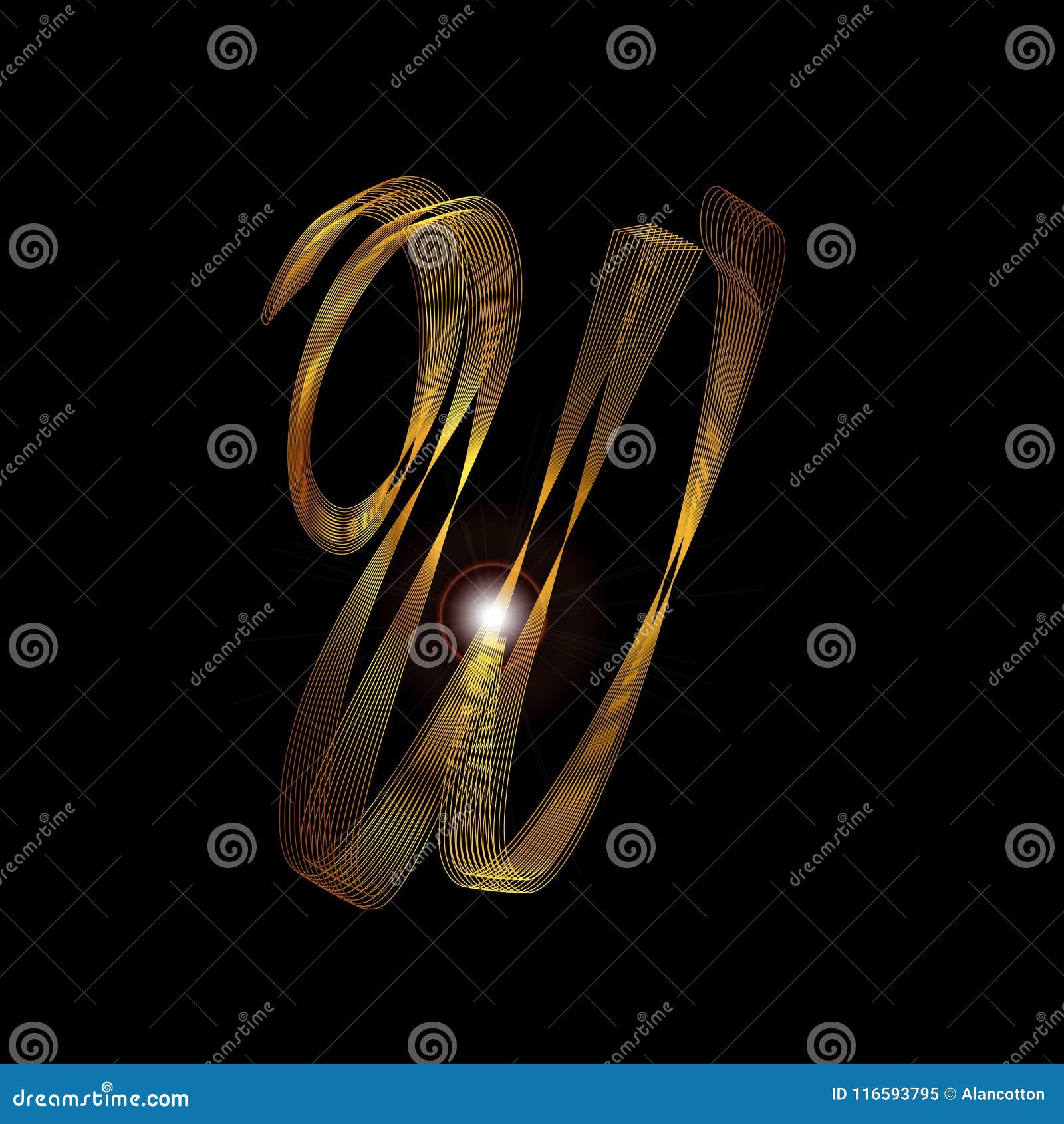 Letter W in Gold Fine Thread Stock Vector - Illustration of typography ...