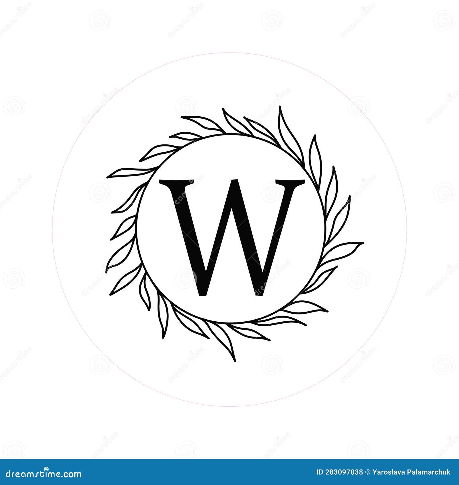 Letter "W" Initials with Round Floral Frames, Vector Monogram Logo ...