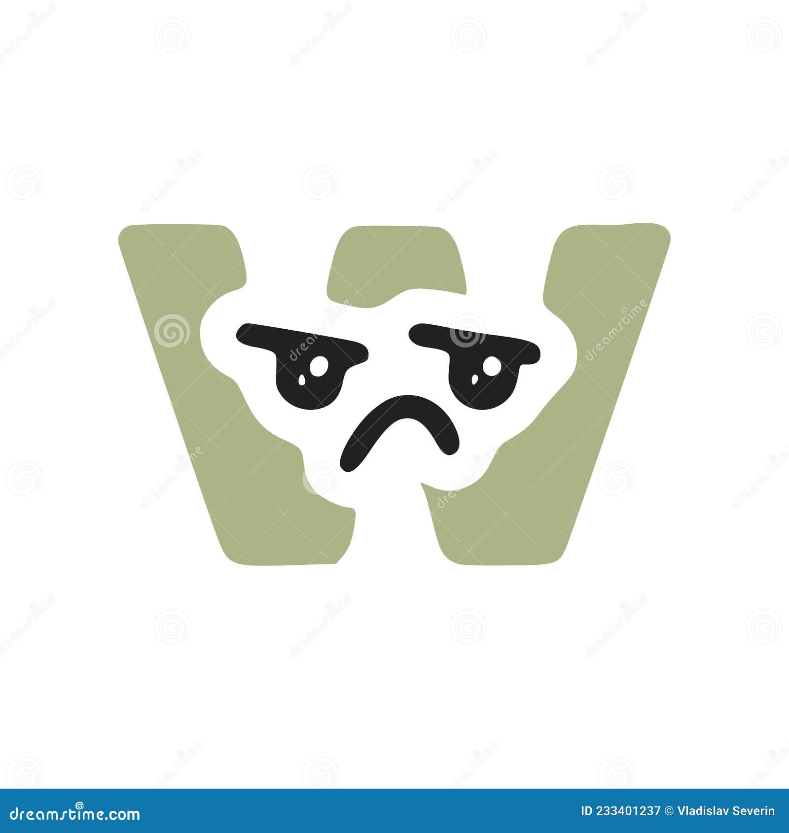 Letter W Kawaii Character with Sad Face Stock Vector - Illustration of ...