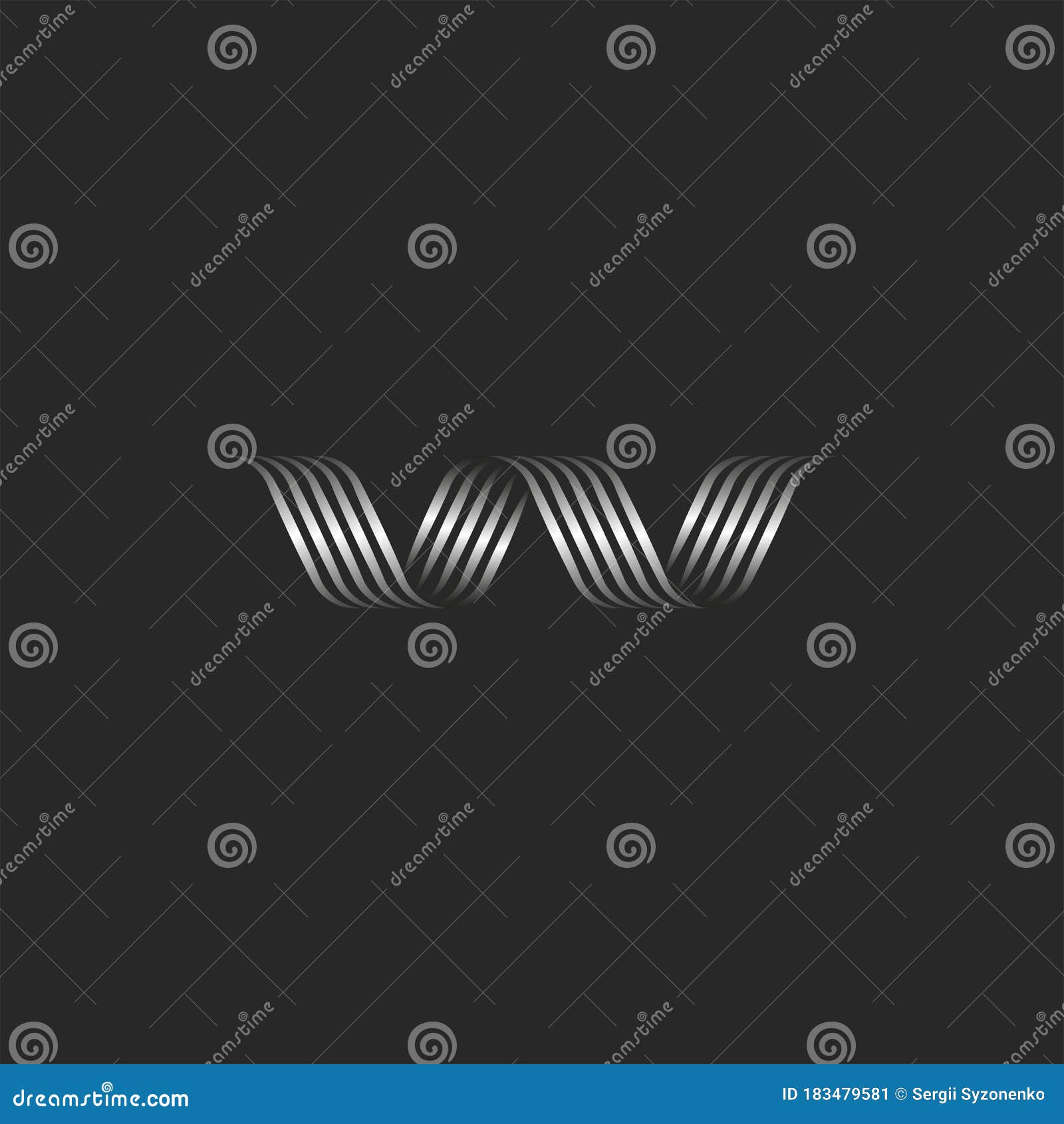 Letter W Logo Initial Creative Monogram, Metallic Ribbons Decor, Smooth ...